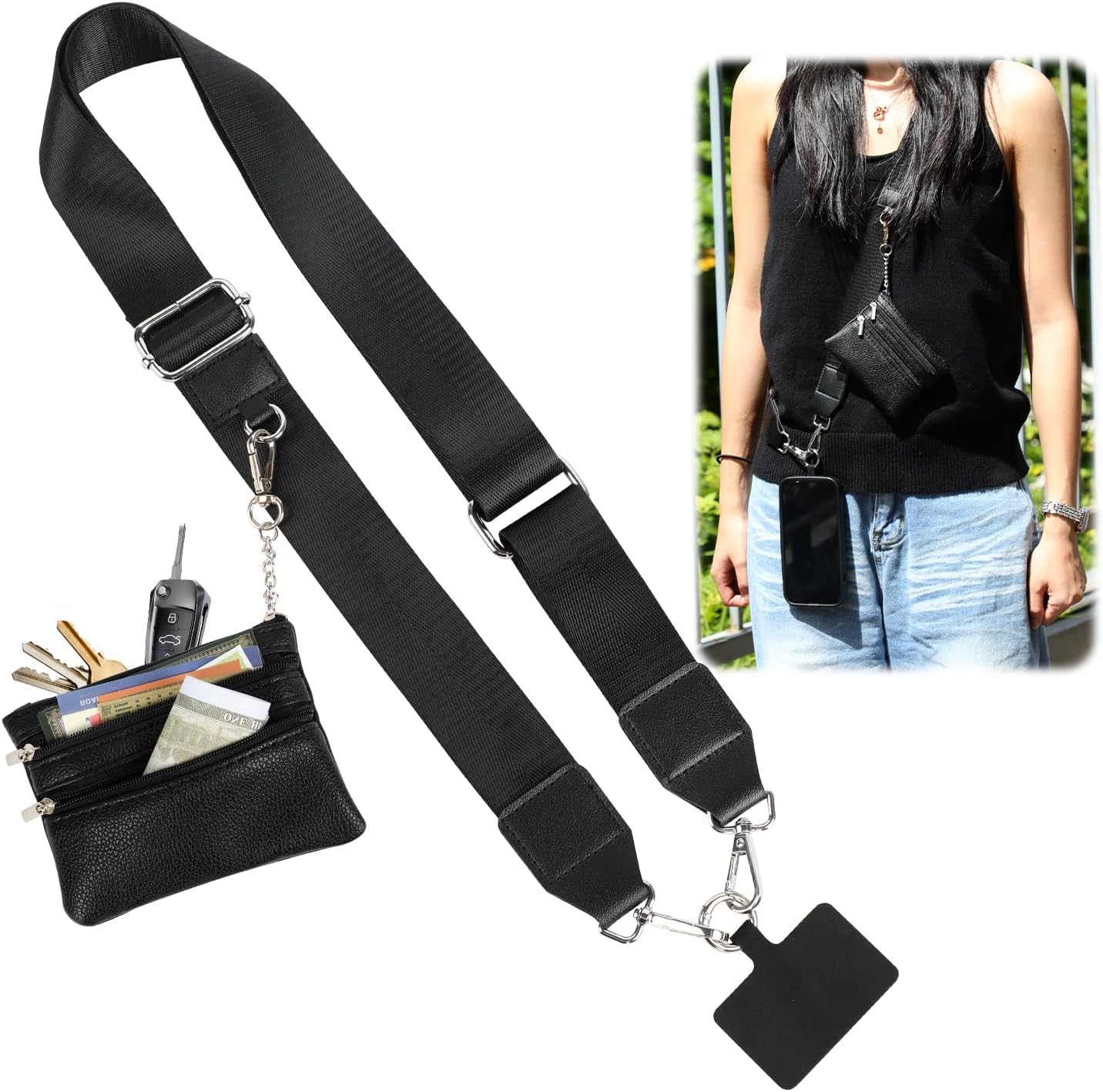 Amazon.com: Phone Strap With Zippered Pouch, Phone Strap With Wallet ...