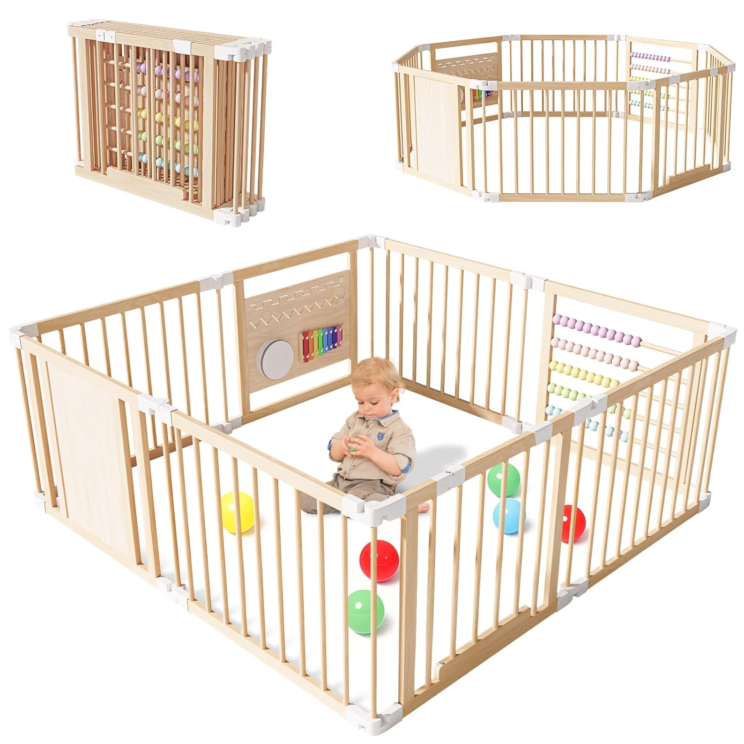 Amazon.com : NAIZEA Wooden Playpen, Extra Large for Toddlers and Babies ...