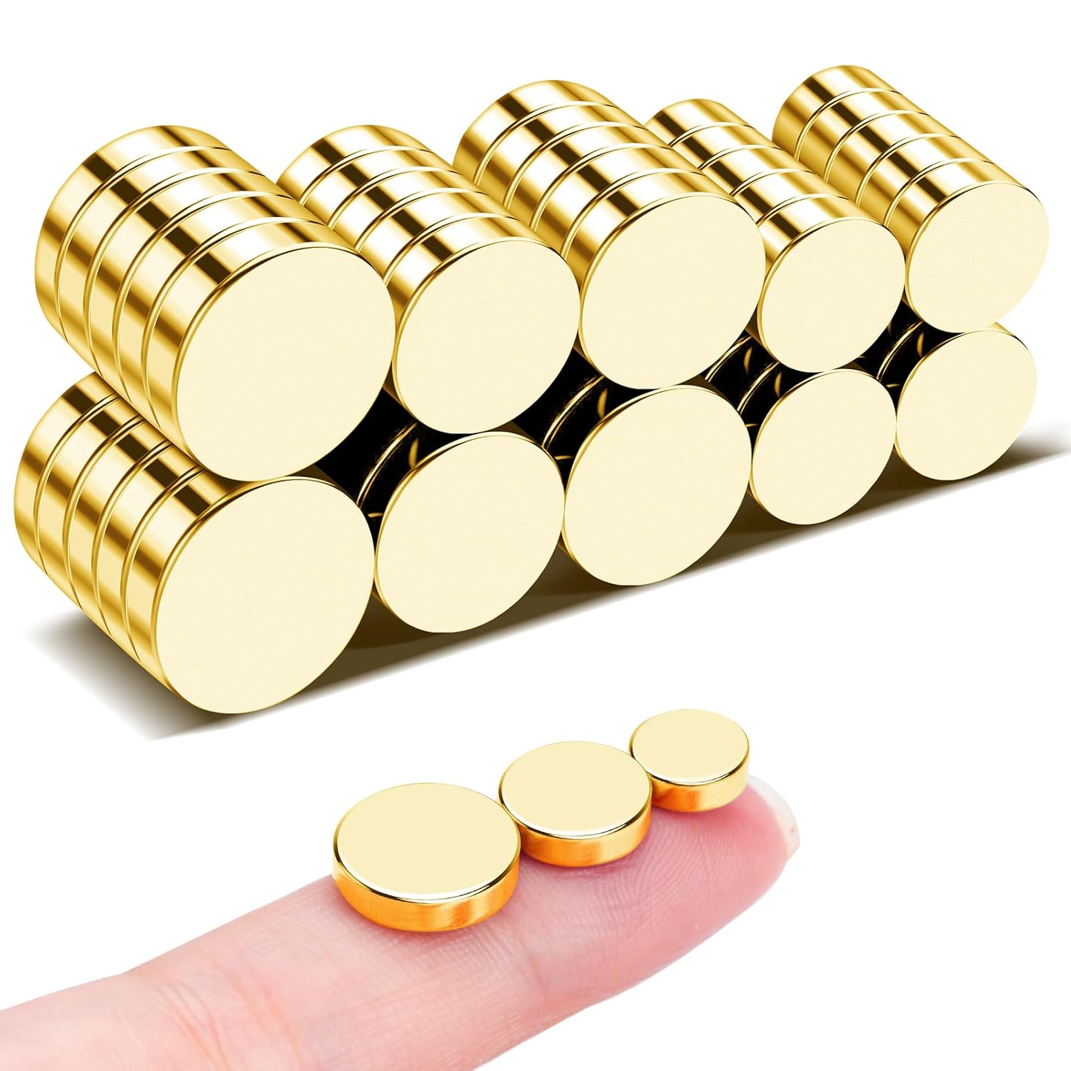 VSKIZ 50Pcs Small Magnets, 3 Different Size Golden Magnet Small ...