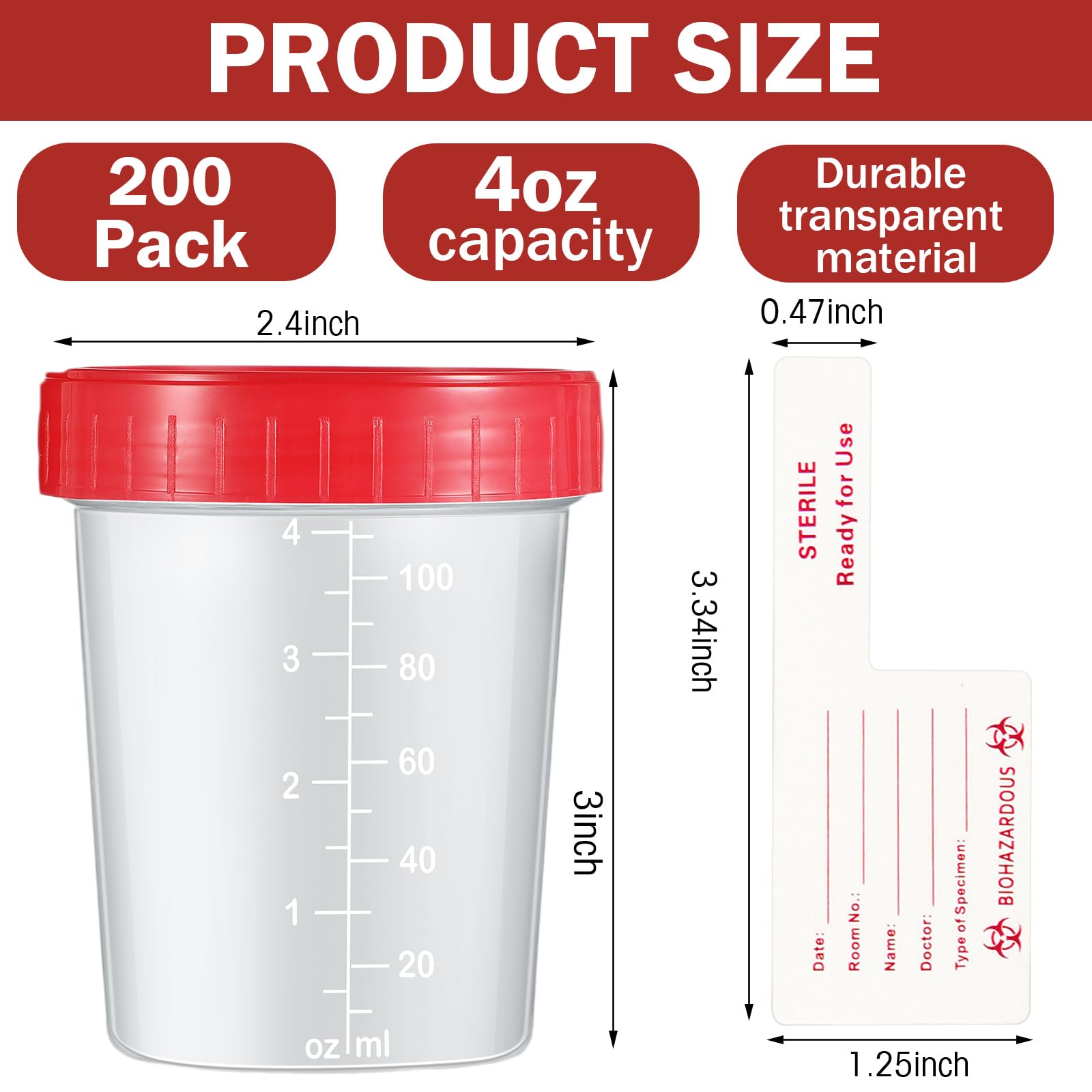 200 Pcs Urine Cups Disposable Specimen Cups Containers with Lids and ...