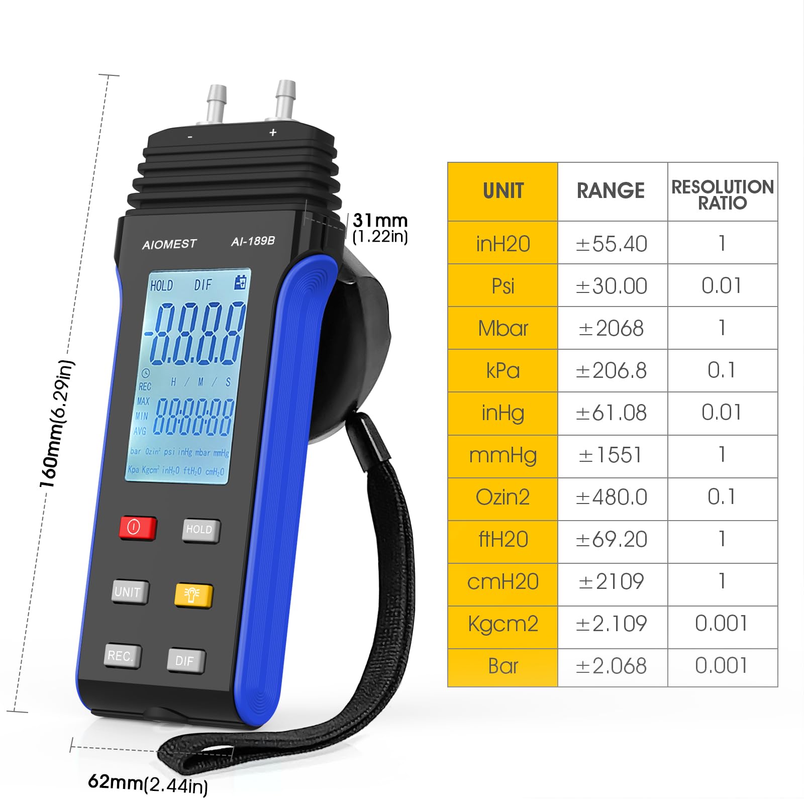 Snapklik.com : AIOMEST Manometer Gas Pressure Tester 30 Psi / 206.8 Kpa ...