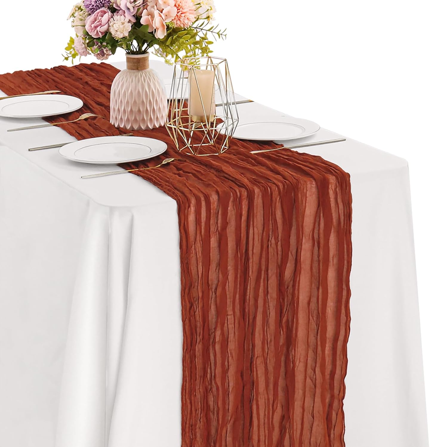 Amazon.com: Terracotta 10FT Cheesecloth Table Runner Boho Gauze Fabric ...
