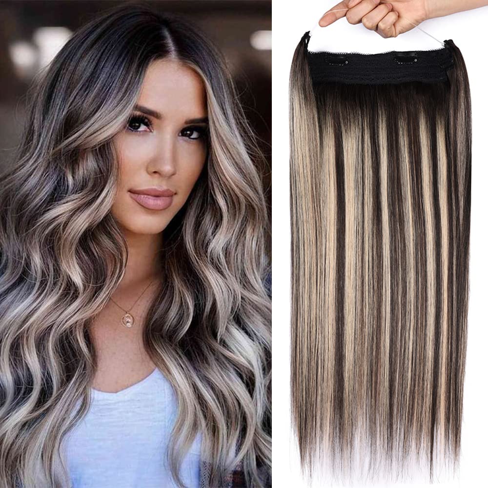 Amazon.com : Funssiso Halo Human Hair Extensions Wire Hair Extensions ...