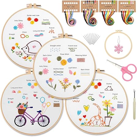 Amazon.com: CHGAUDAP 4 Set Embroidery Stitches Practice Kit, Embroidery ...