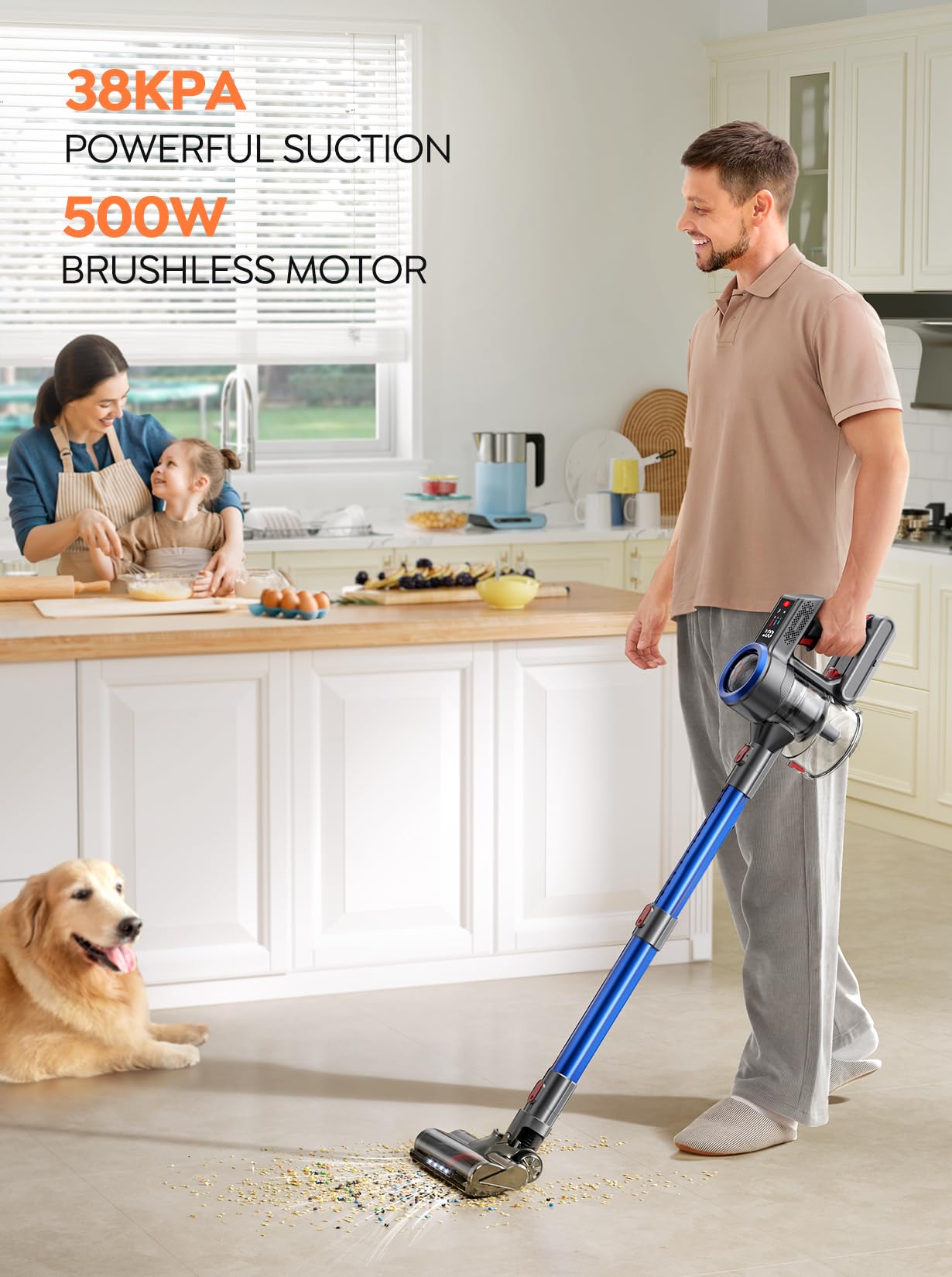 BuTure Cordless Vacuum Cleaner, 500W 38Kpa Stick Vacuum with Wall ...