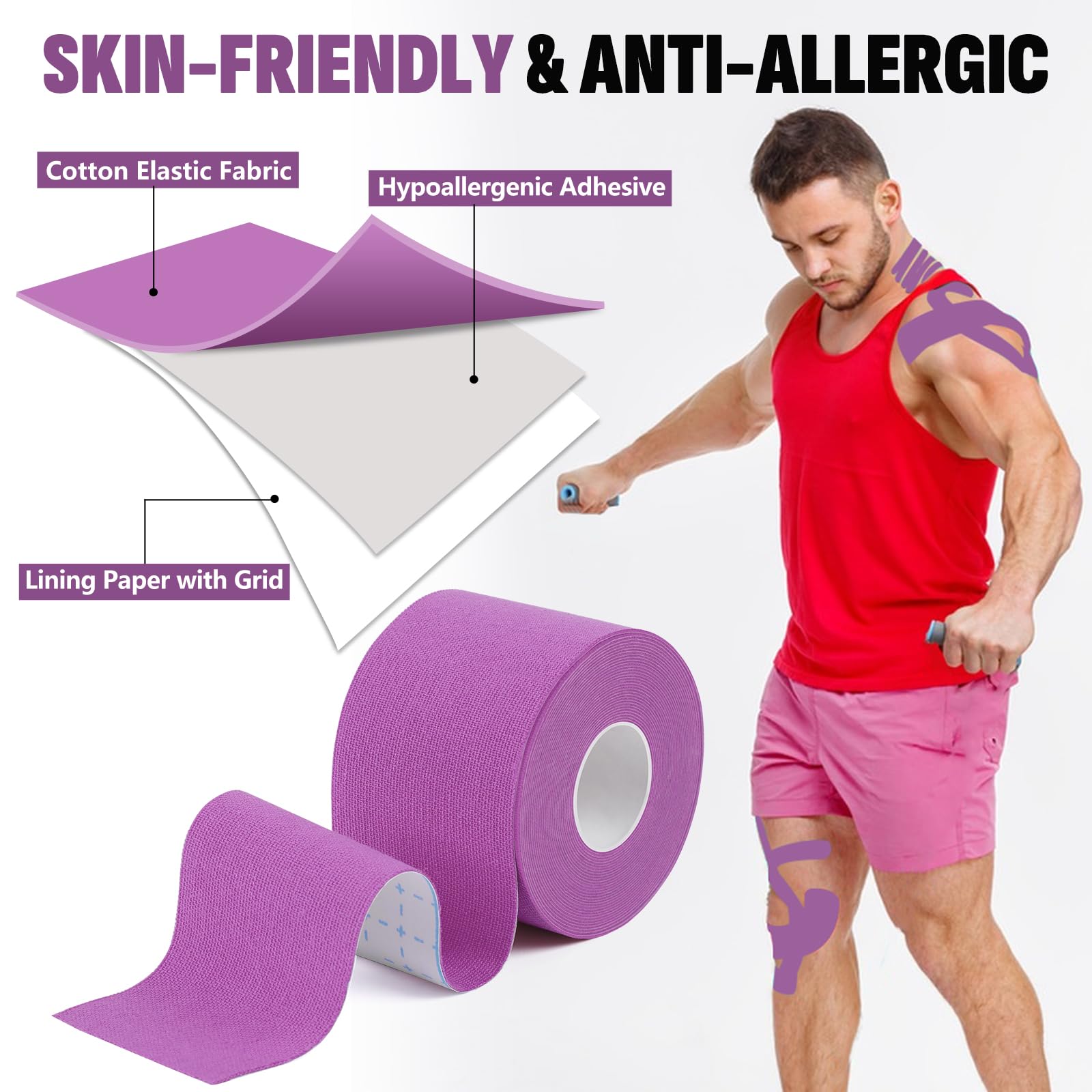 Snapklik.com : 5 Rolls Kinesiology Tape, 2 Inch X 16.4 Feet Waterproof ...