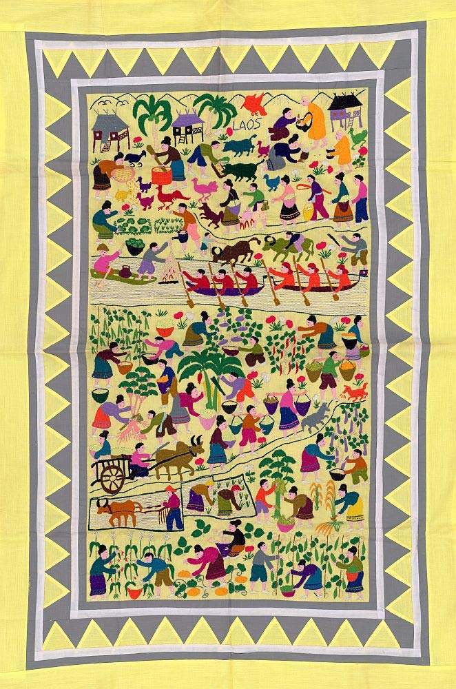 Hmong Pictorial Story Map Shows Figures Humans Animals Plants ...