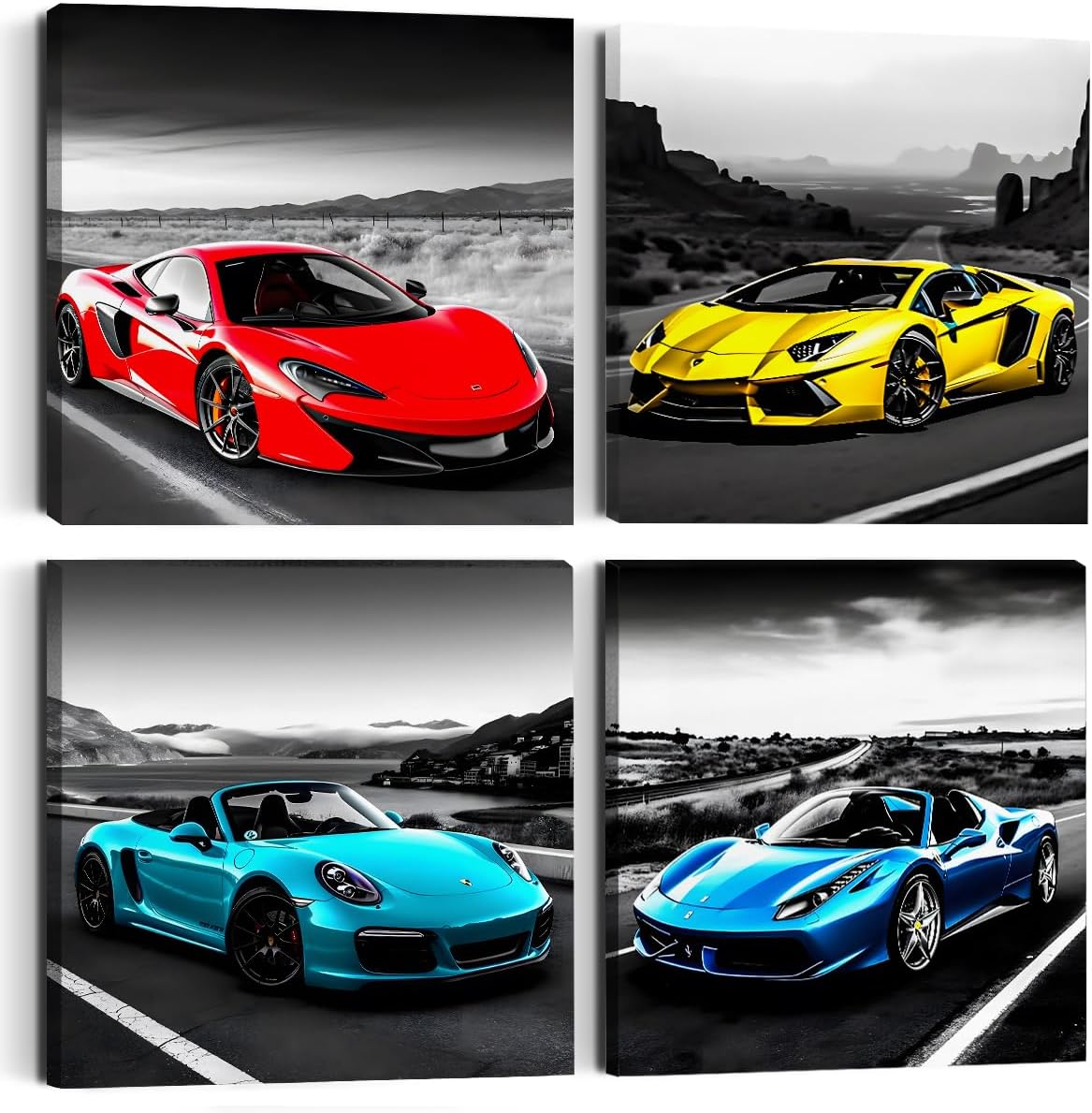 Amazon.com: Wall Decor For Bedroom Car Wall Art 4PC Sports Car Canvas ...