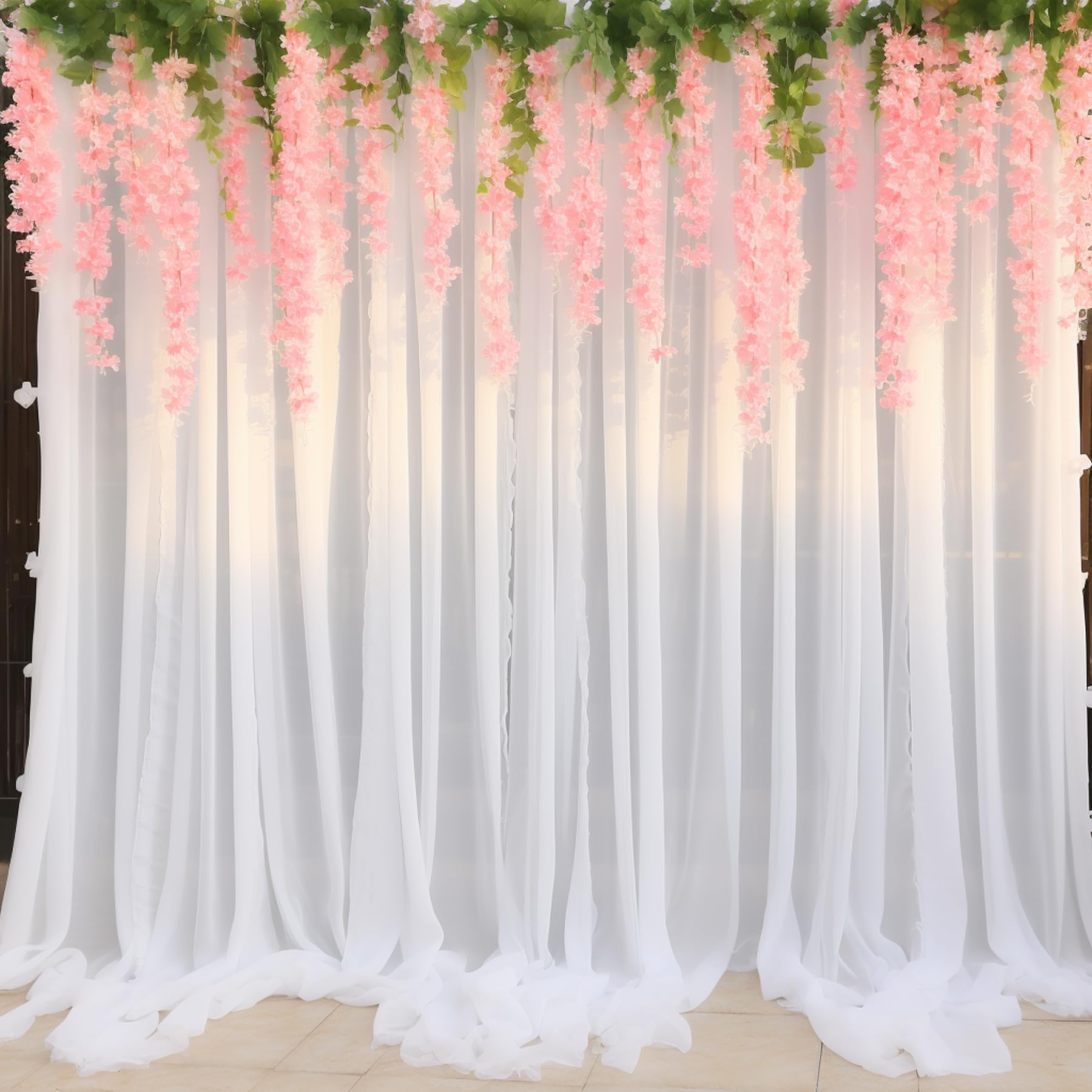 Amazon.com : White Sheer Tulle Backdrop Curtains with Lights String for ...