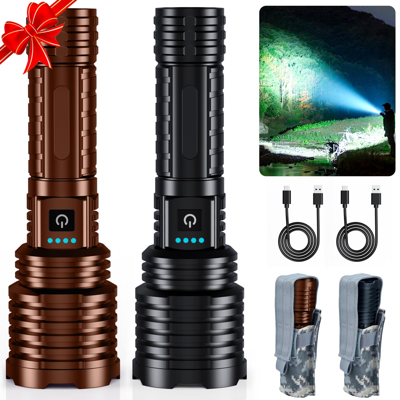 Black&Brown Super Bright Rechargeable LED Flashlights，True 1200000 High ...