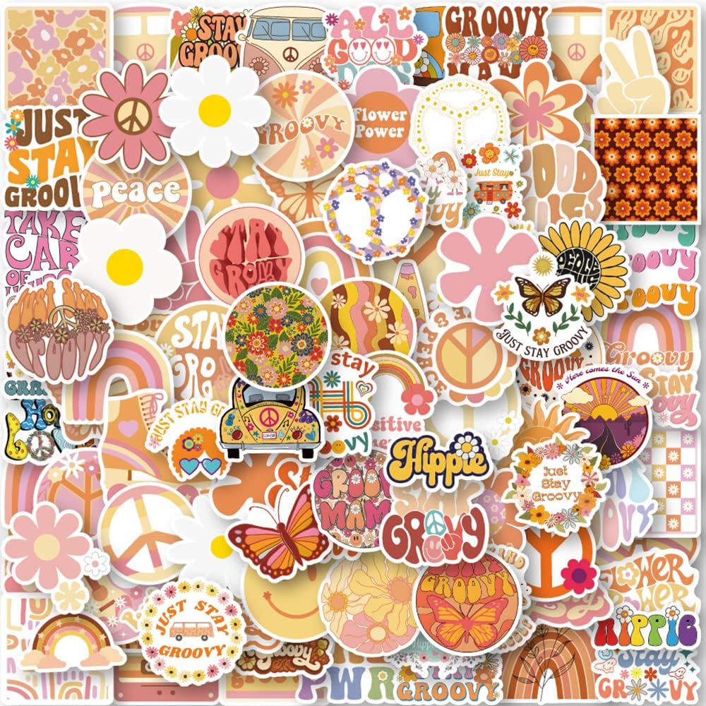 Amazon.com: Grehge 100PCS Groovy Boho Stickers Rainbow Daisy Flower ...