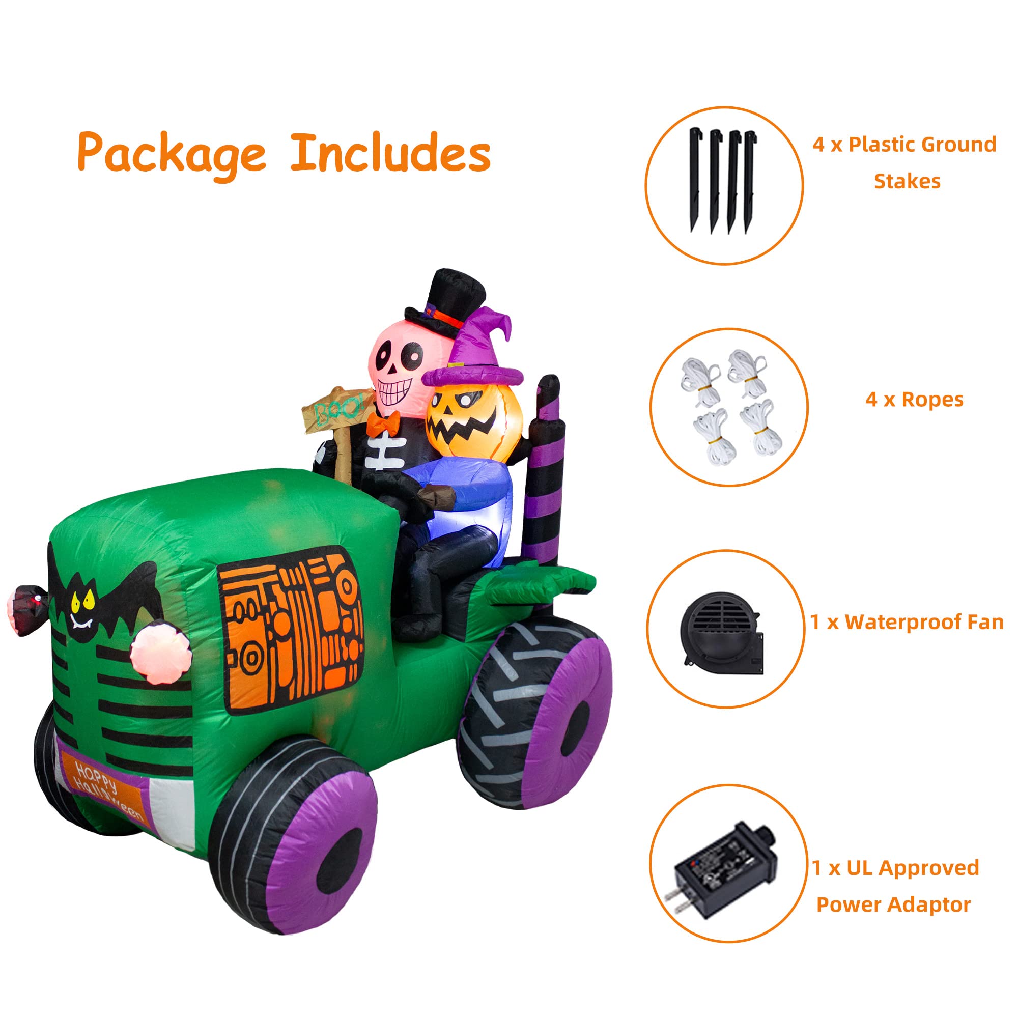 VIKIMORA 5.5Ft Long Halloween Inflatable Ghost Tractor LED Lights Decor ...