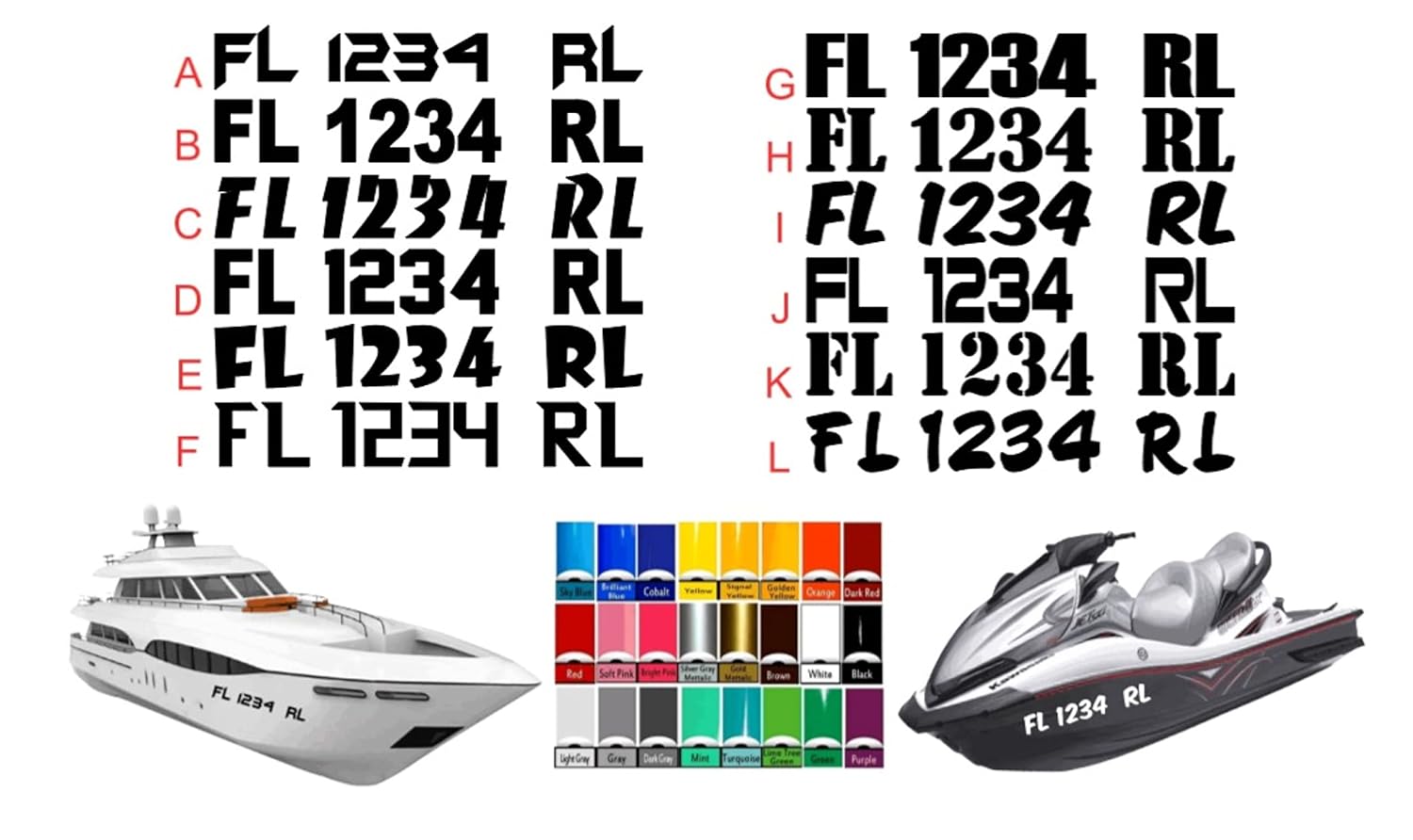 Custom Boat Registration Numbers & Letters Set of 2 Vinyl Lettering ...