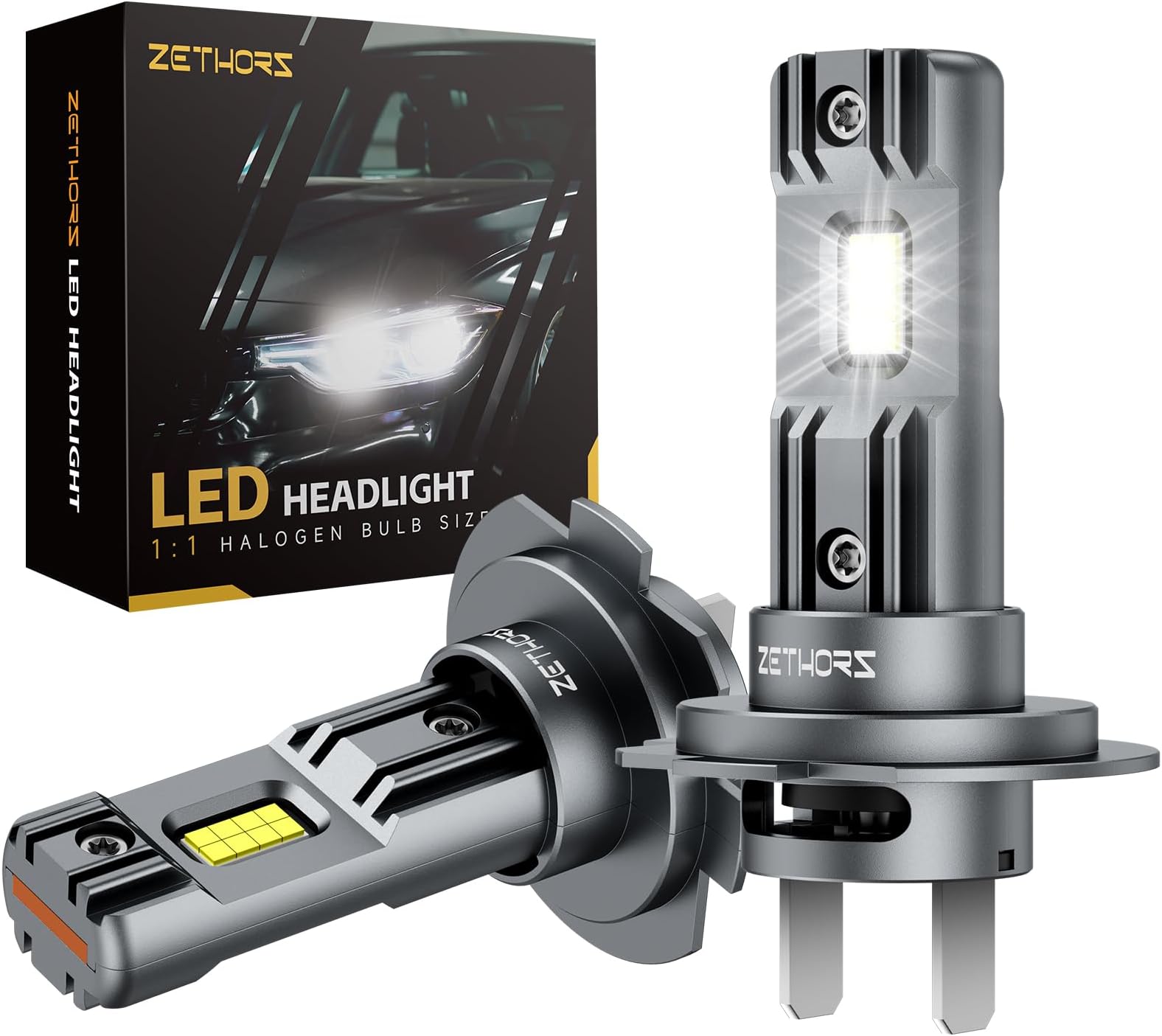 Zethors H7 LED Headlight Bulb with Fan 100W 22000LM 6000K Xenon White Mini LED H7 Halogen ...