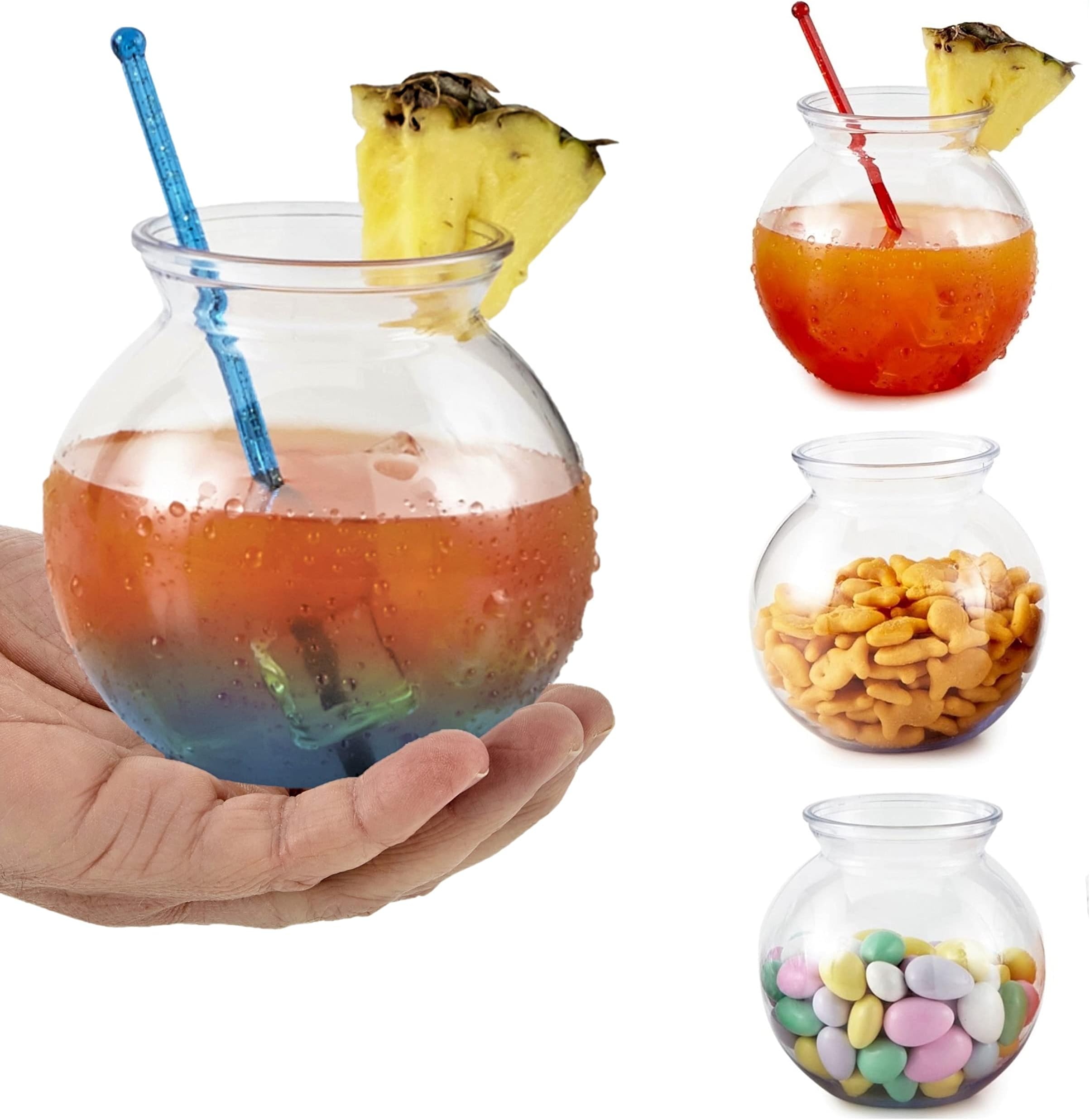 Small Round Plastic Fish Bowls for Parties (3 Pack) 16 oz Clear Mini ...