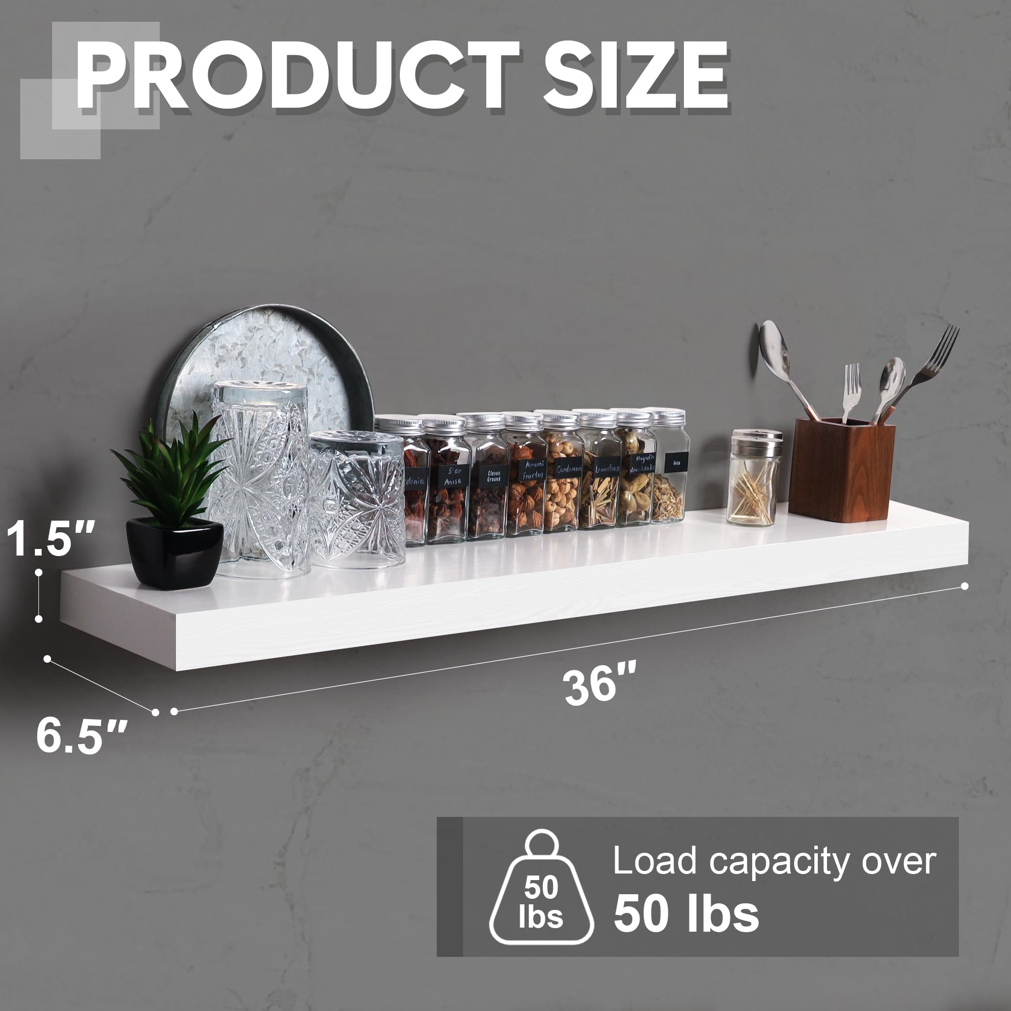 Kasbin Rustic Wood White Floating Shelves for Wall Mounted,Thick Sturdy ...