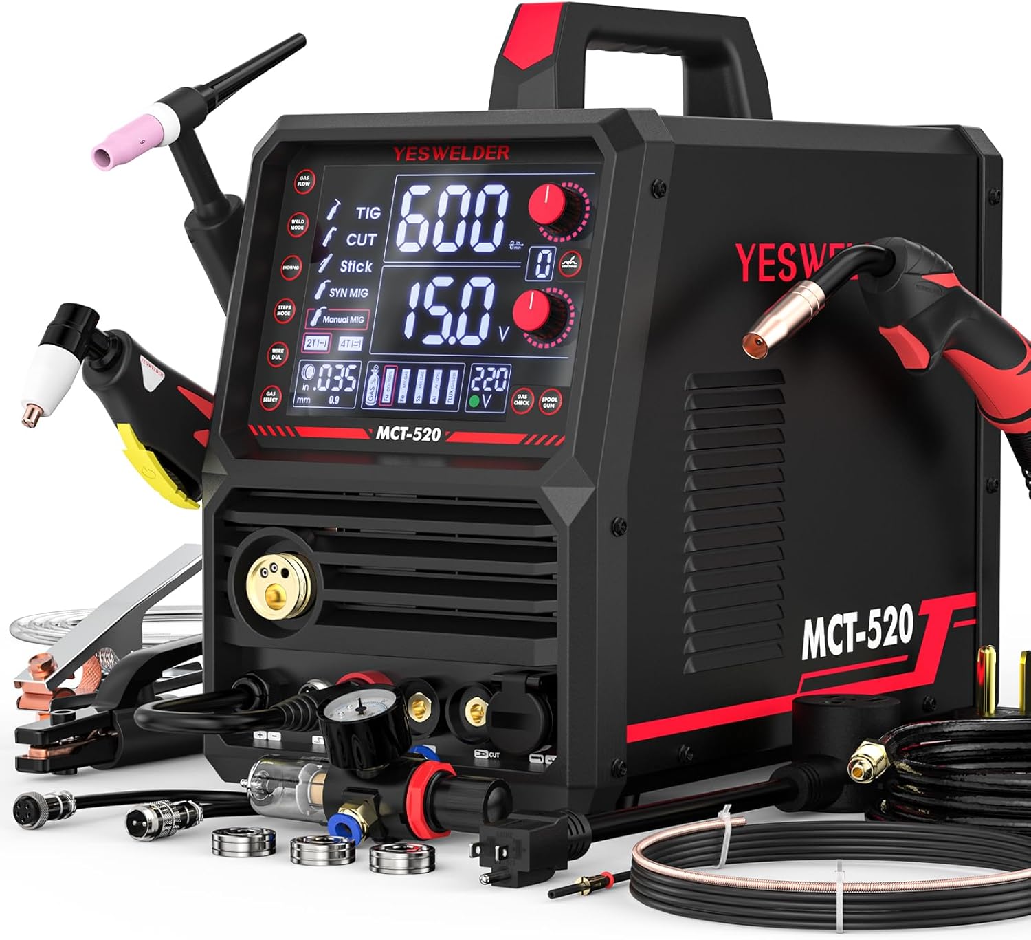 YESWELDER MCT-520 Welders Combo and Plasma Cutter, 6-In-1 MIG/Flux Core ...