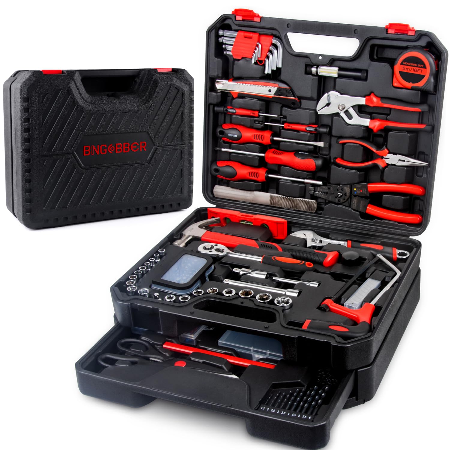 BINGCOBBER Tool Kit Set Box 427, Basic Essential Hand DIY Tool Set for ...