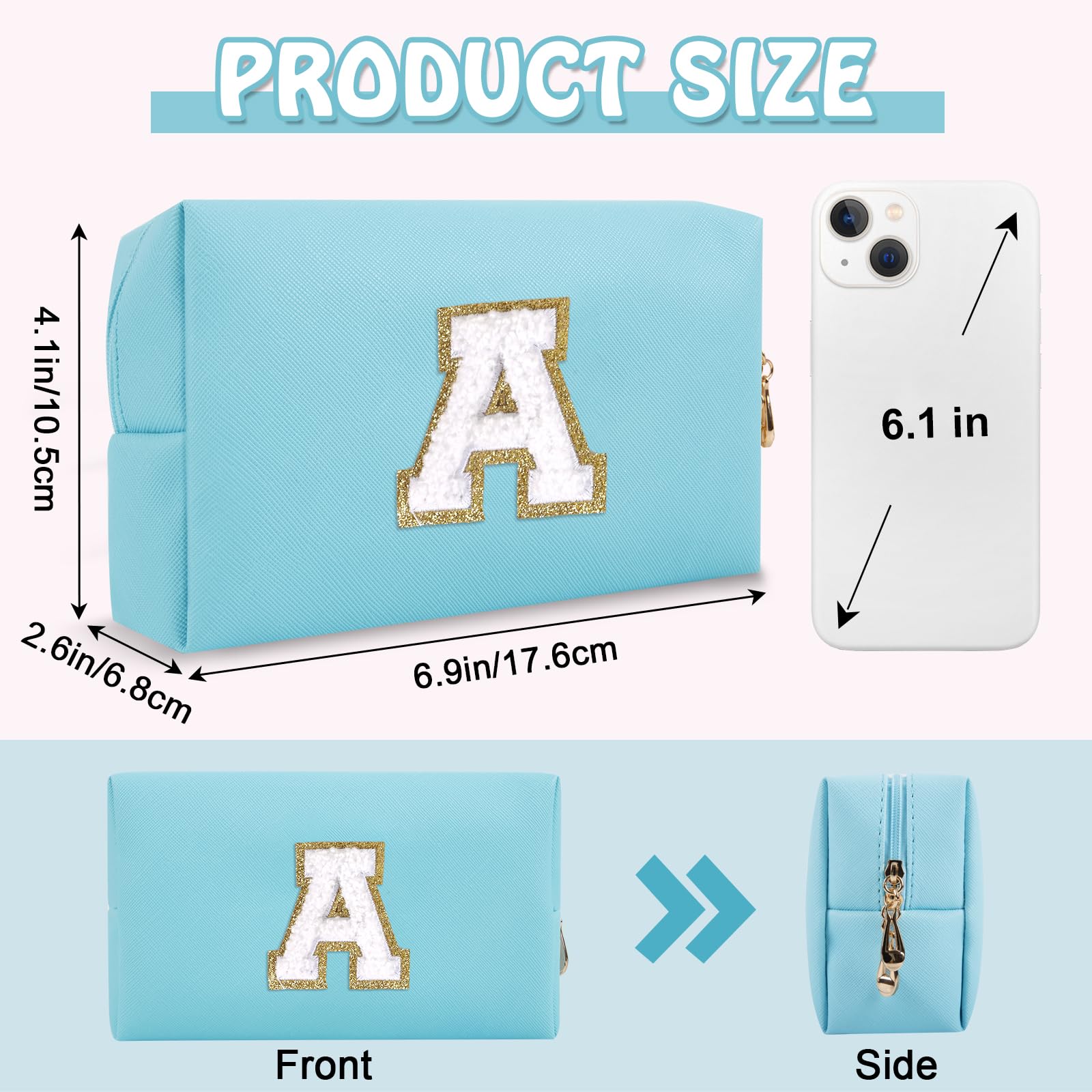 Snapklik.com : Personalized Initial Preppy Patch Makeup Bag, Small Blue ...