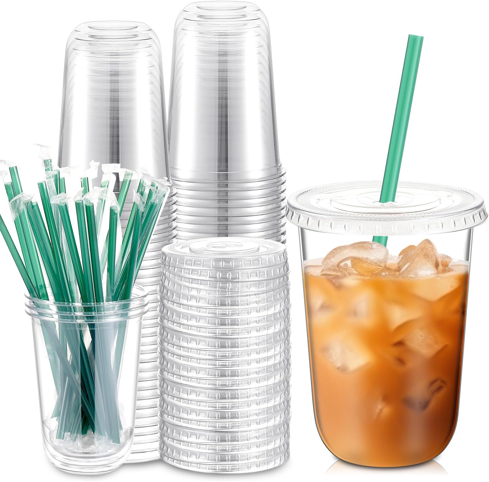 Amazon.com: 50sets 16oz. Plastic Ultra Clear Round bottom Cups with ...