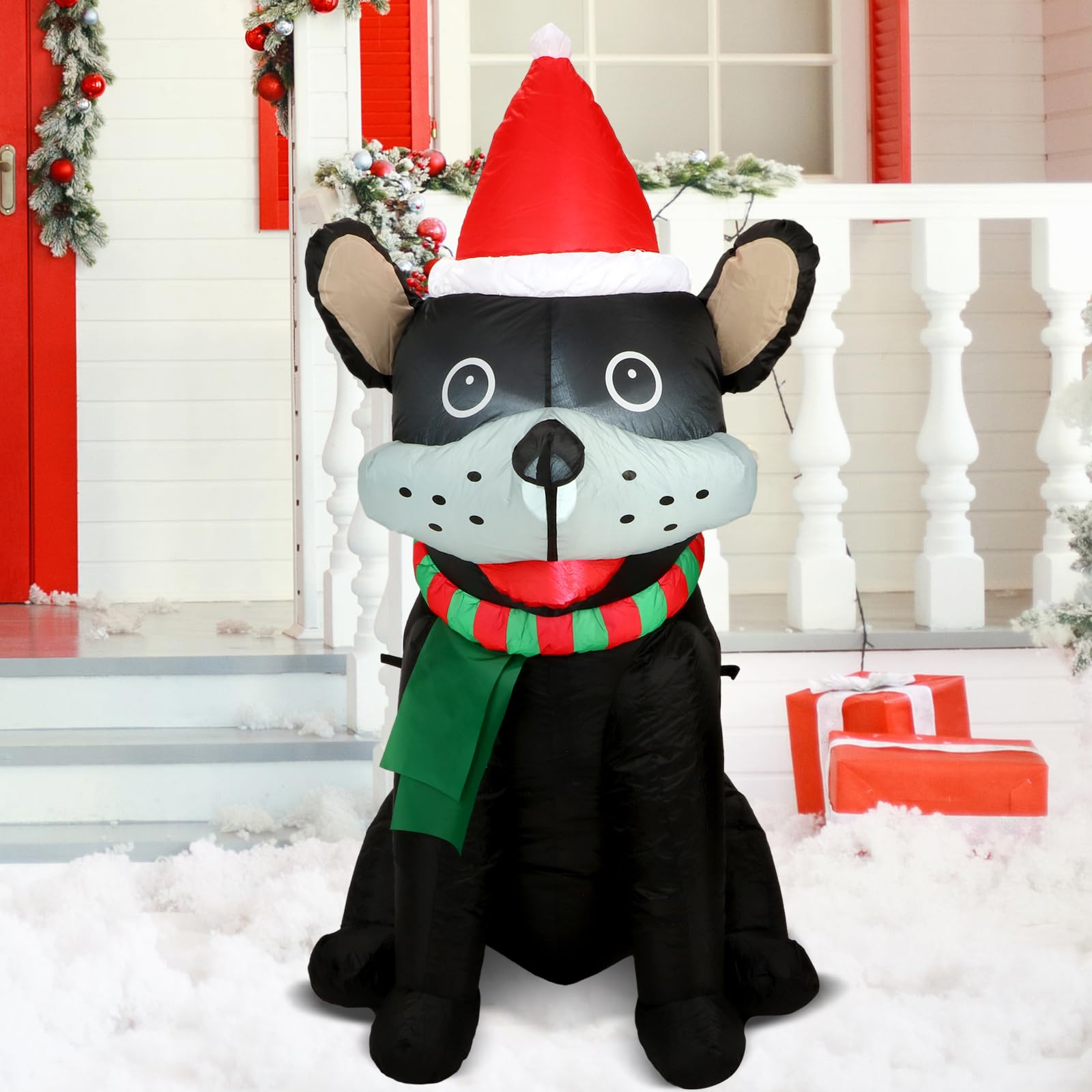 Snapklik.com : 5ft Christmas Inflatables LED Lighted French Dog Wearing ...