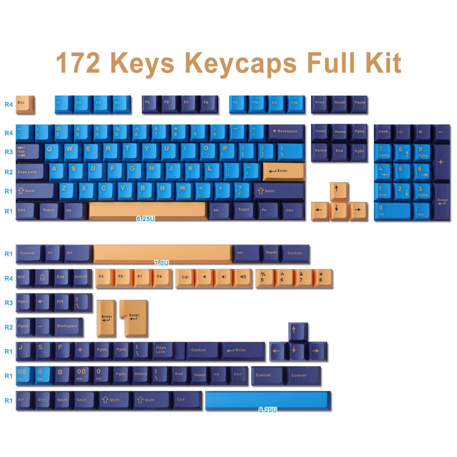 PBT Keycaps 172 Keys Double-Shot Keycaps Custom Keycaps with 7U ...