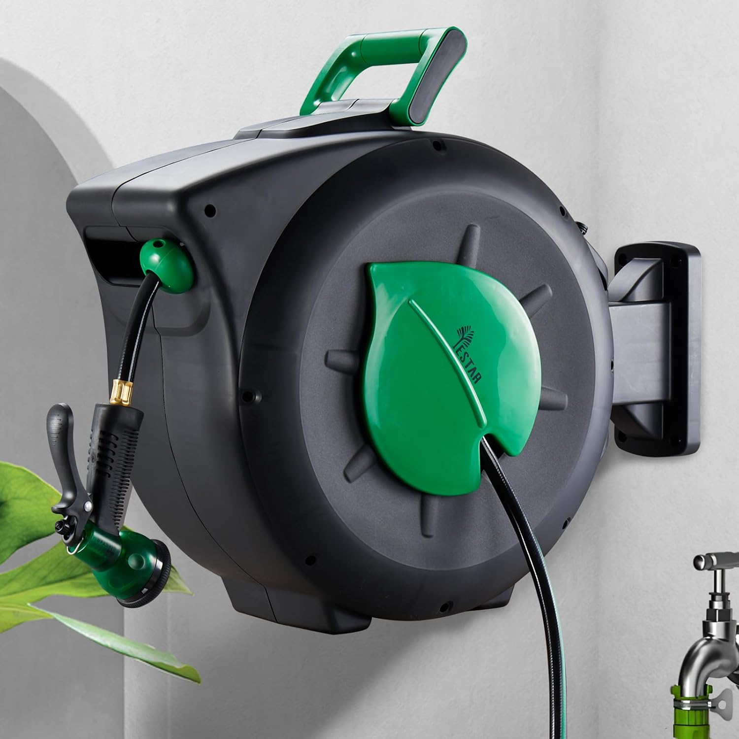 Amazon.com : YESTAR Retractable Garden Hose Reel Wall Mount 1/2" x 100 FT Water Hose Reel Auto ...