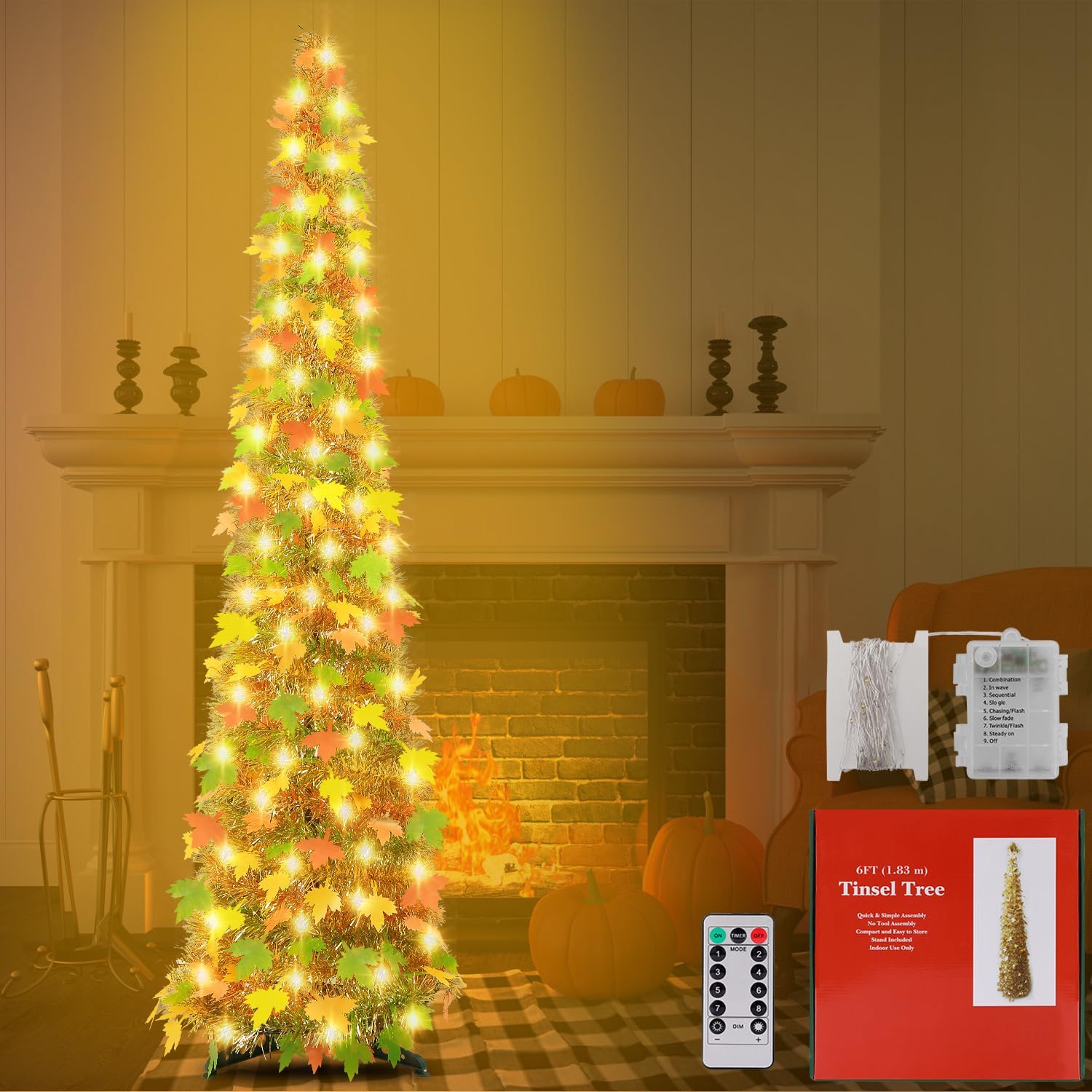 Amazon.com: 6FT Fall Pop Up Tree with 100 Lights, Lighted Fall ...