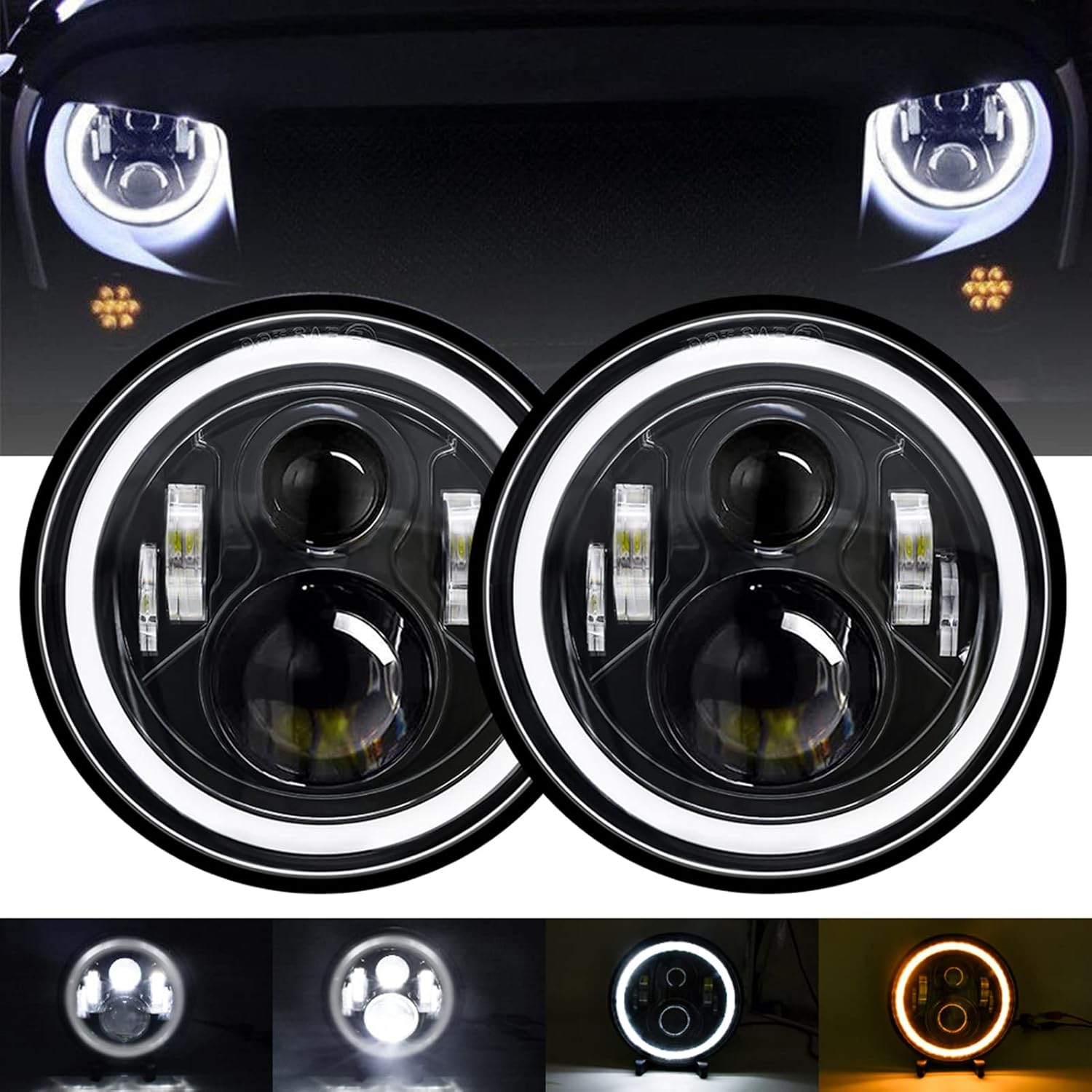 Amazon.com: Aumotop 7 Inch Round LED Headlights, H6024 Halo 7'' Black ...