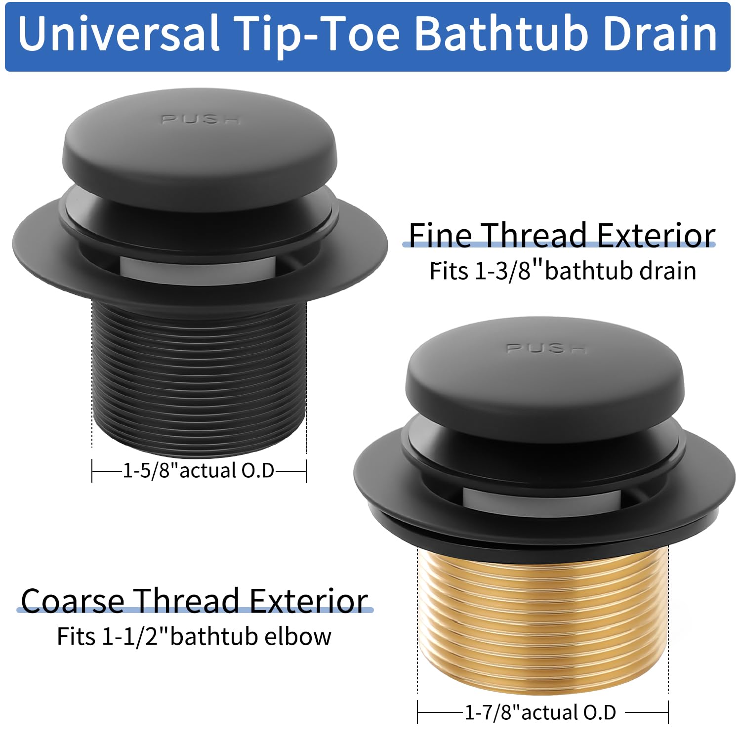 Snapklik.com : Matte Black Bathtub Drain Tip-Toe Tub Trim Set