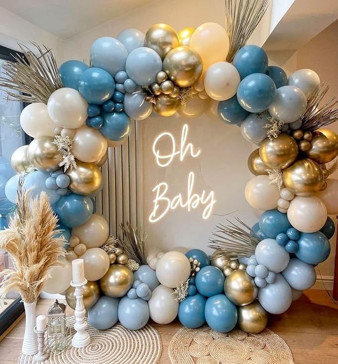 Dusty Blue Baby Shower Balloon Arch Garland Kit, Sand White Metallic ...