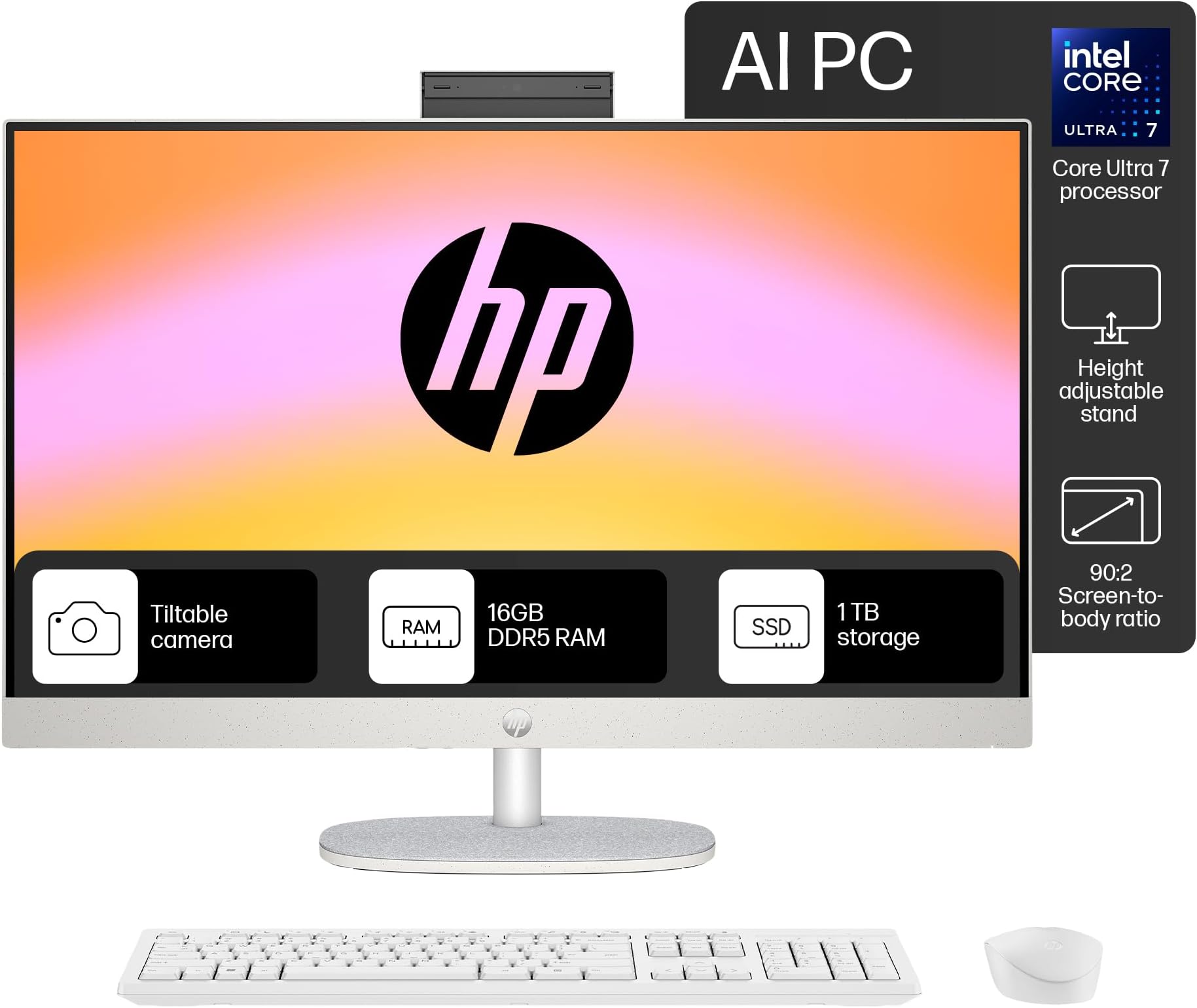 HP All-in-One 27, Intel Core Ultra 5 125U,27inch(68.6 cm),FHD,IPS,Three ...