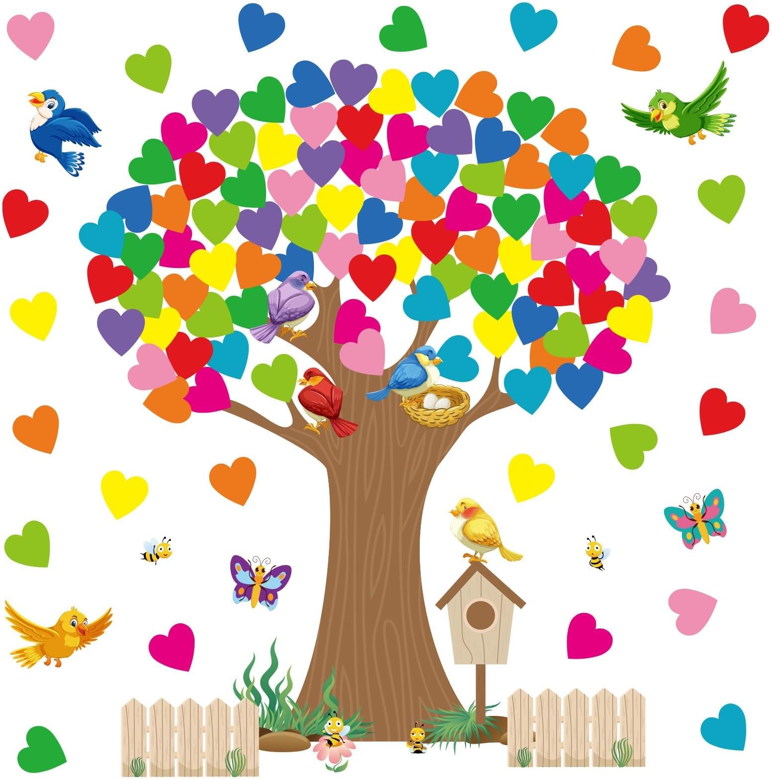 Amazon.com: Qyeahkj Classroom Tree Bulletin Board Set Colorful Heart ...