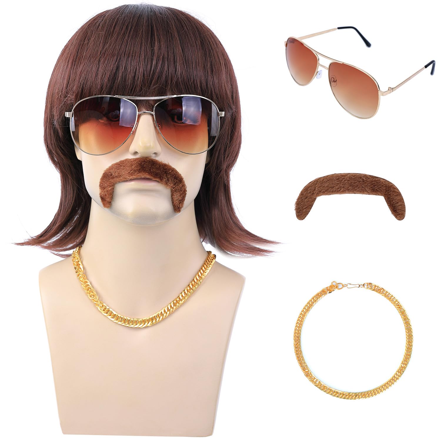 Amazon.com: morvally 5pcs Set 70s 80s Disco Wig with Mustache Glasses ...
