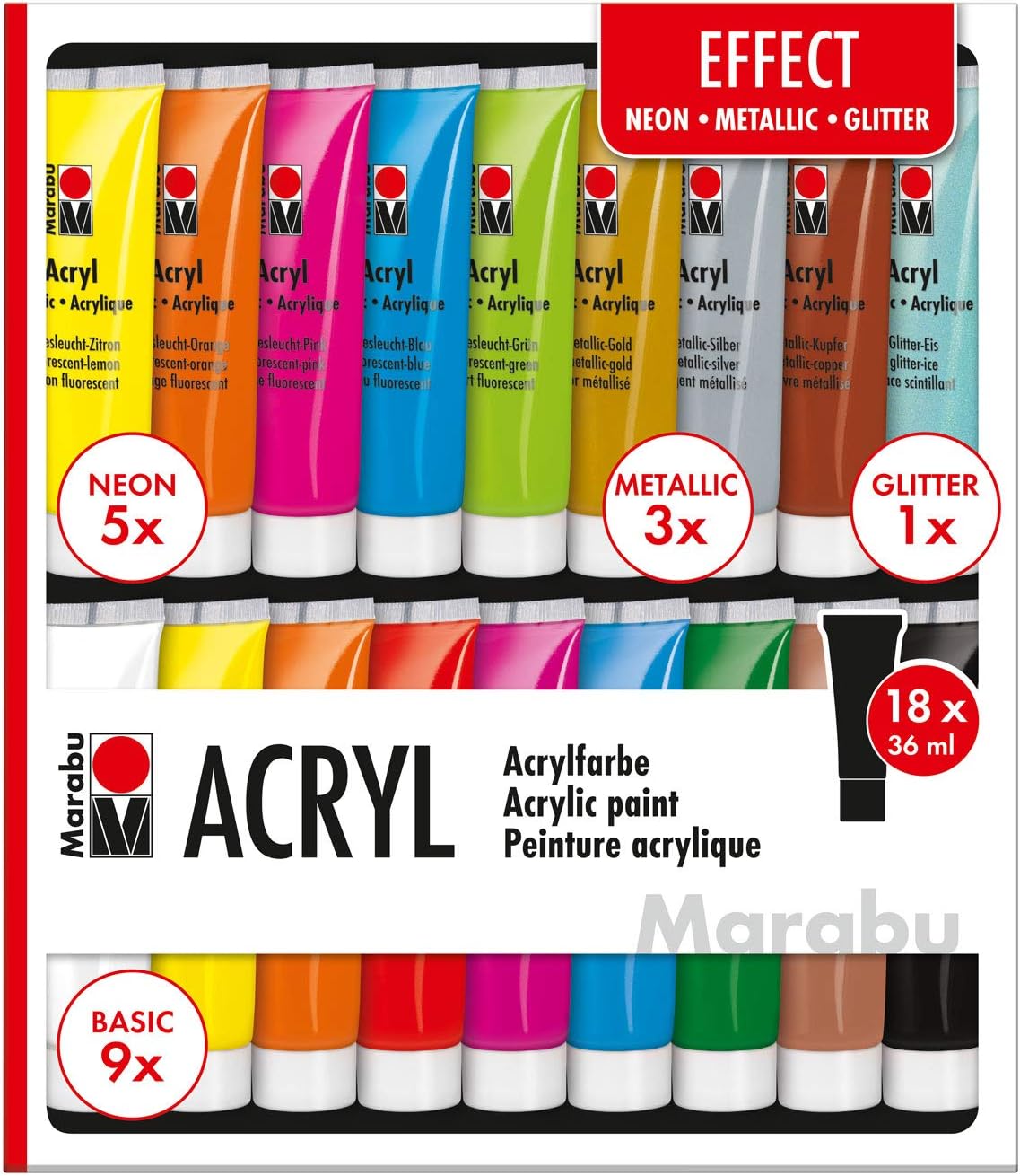 Marabu 1200000000080 - Basic Acryl Set, hochwertige, seidenmatte ...