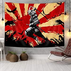 Amazon.com: Japanese Samurai Art Decor Tapestry Wall Hanging for ...