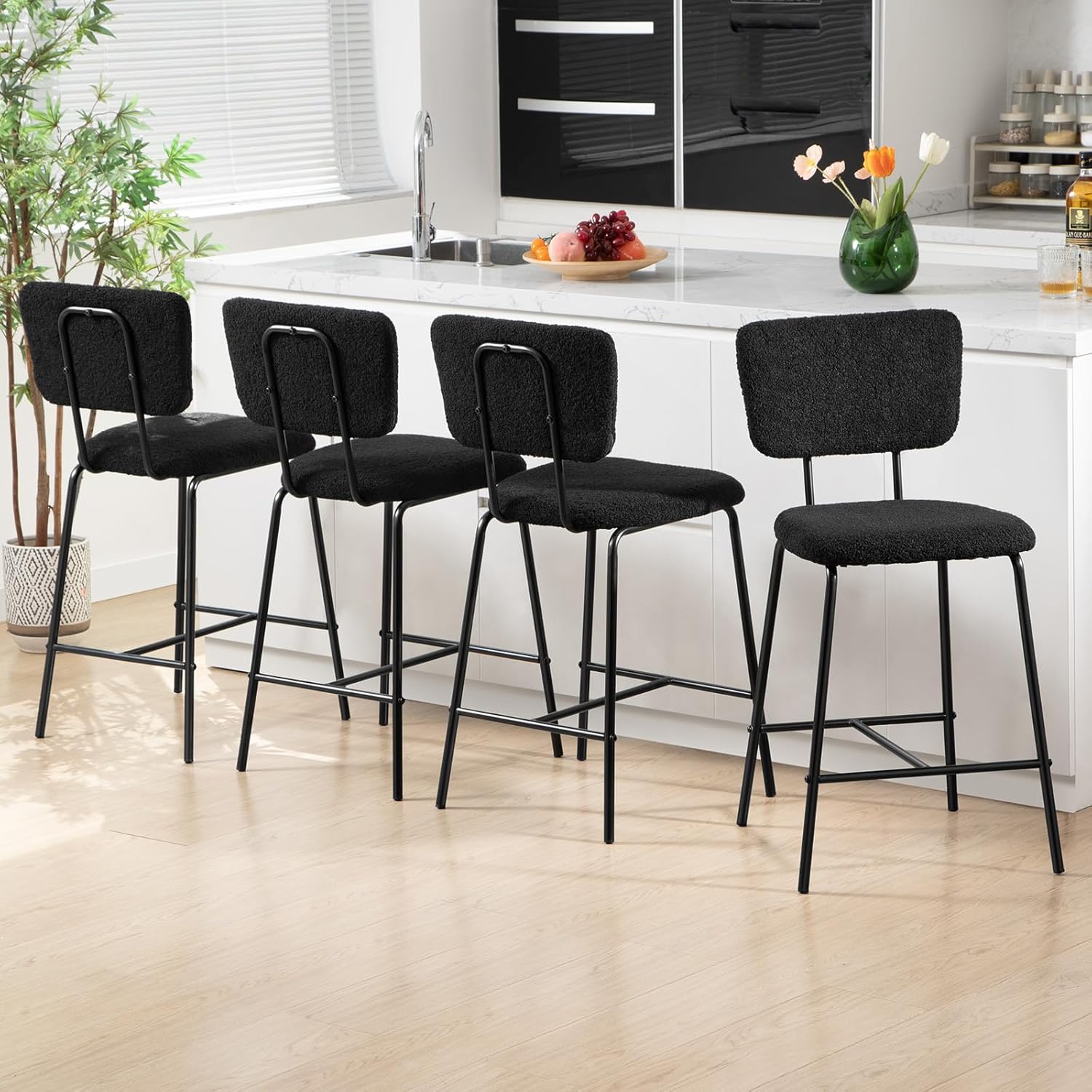 Amazon.com: Counter Height Bar Stools Set of 4 - Black Upholstered ...