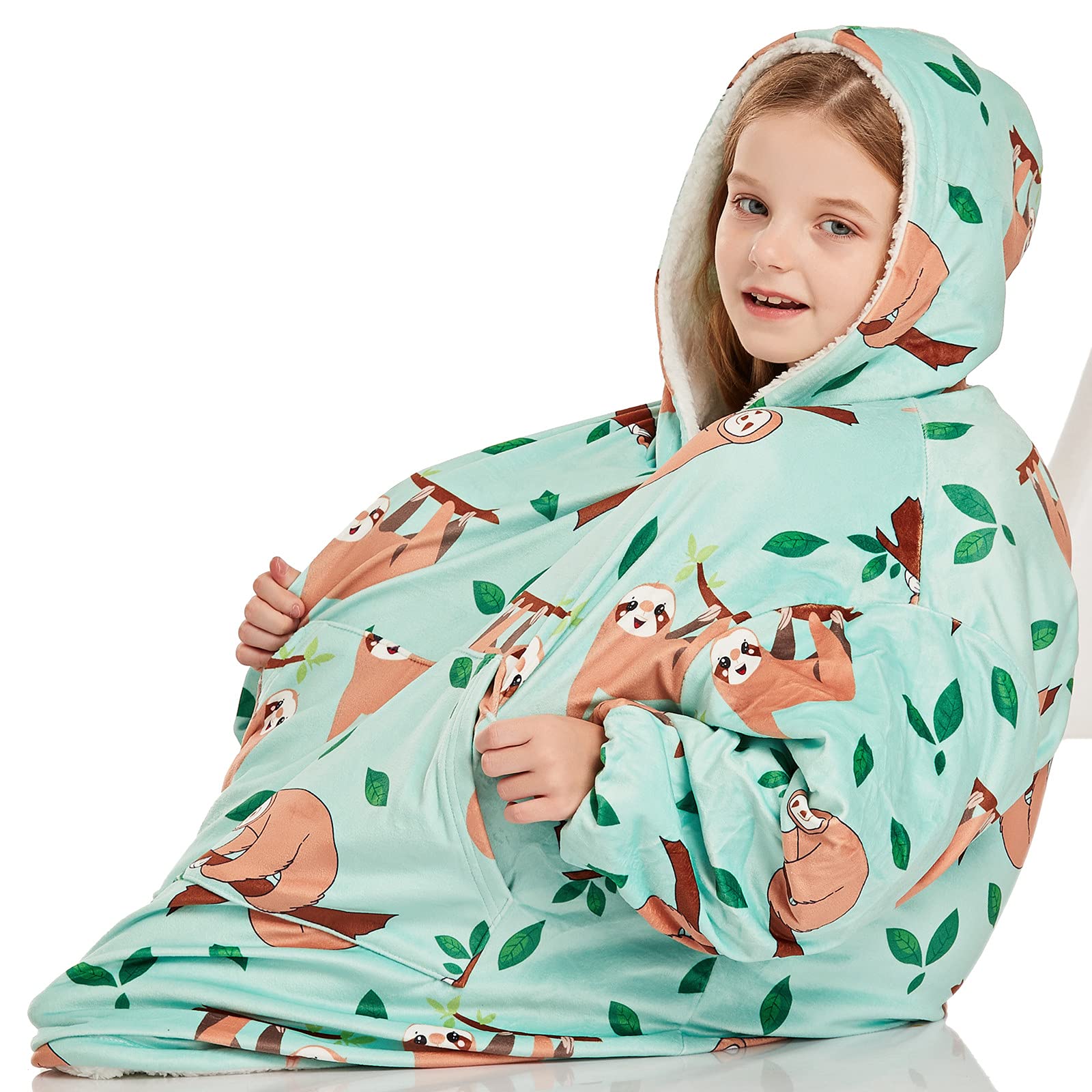 Kids Oversized Wearable Blanket Hooded Sweatshirt Fluffy Snuggle Plush ...