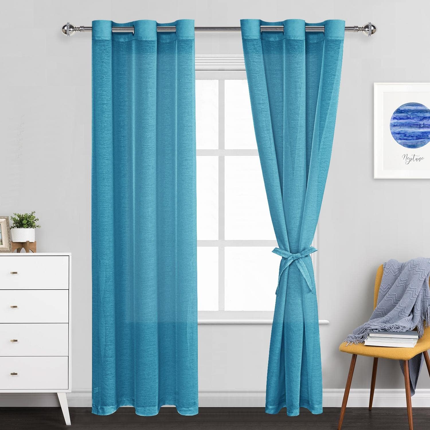 Amazon.com: JIUZHEN Turquoise Sheer Curtains 84 Inches Long - Grommet ...