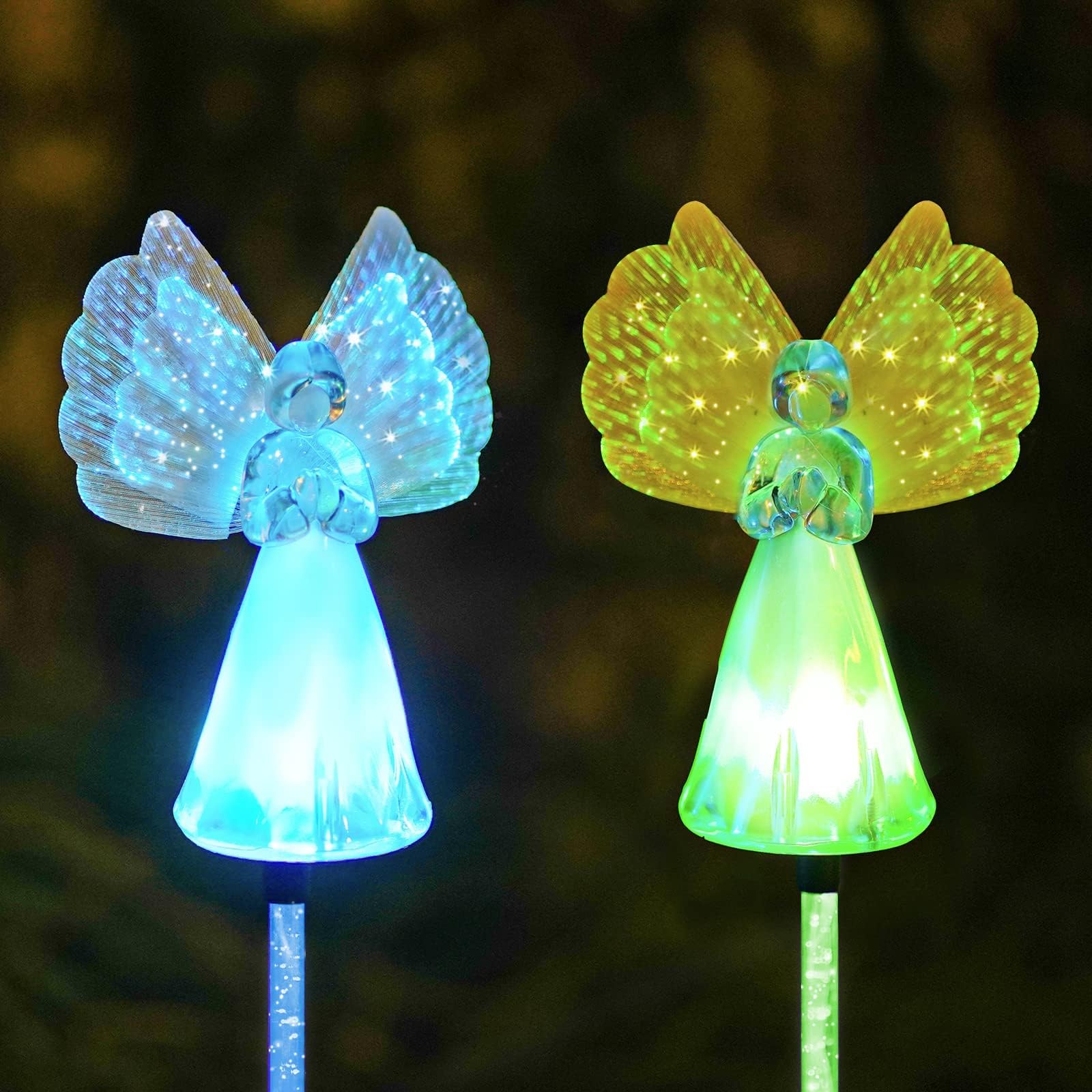 Awinking 2 Packs Solar Angel Lights Outdoor, Color Changing Landscape ...