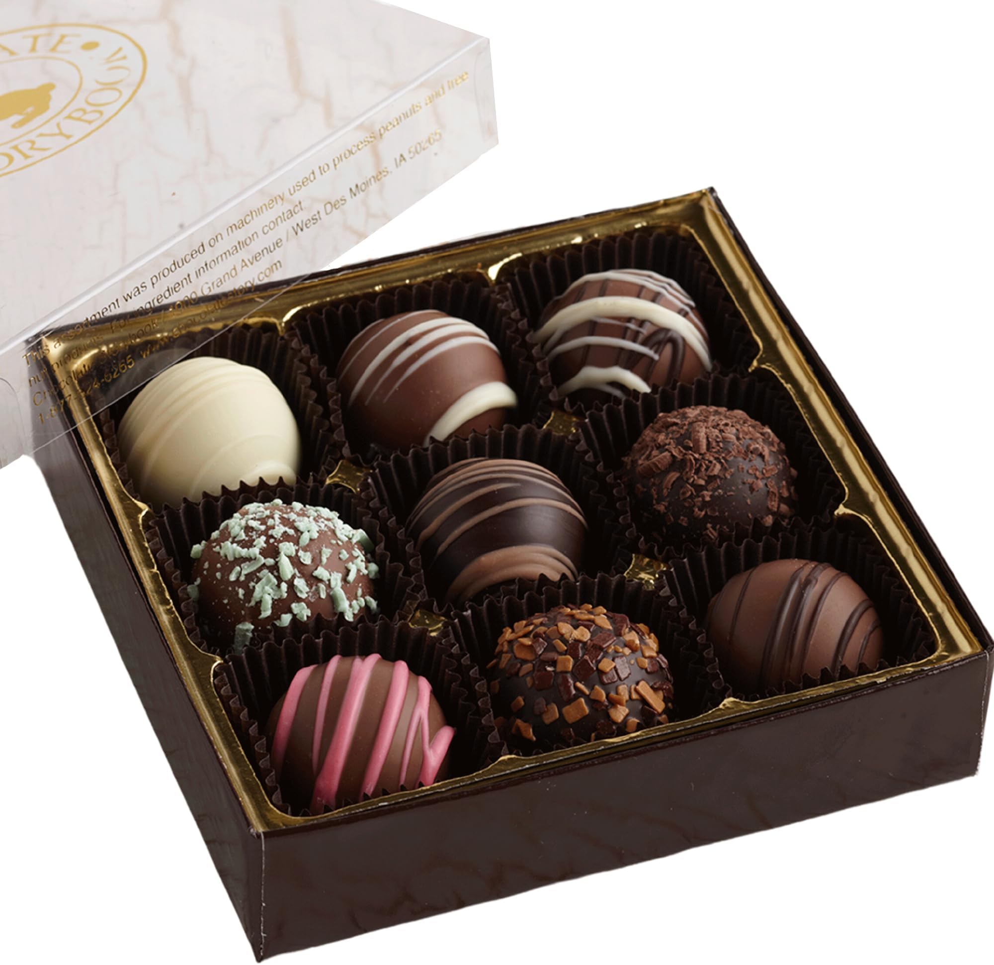Amazon.com: Assorted Chocolate Truffles Gift Box 9pc -Gold Wrapped ...