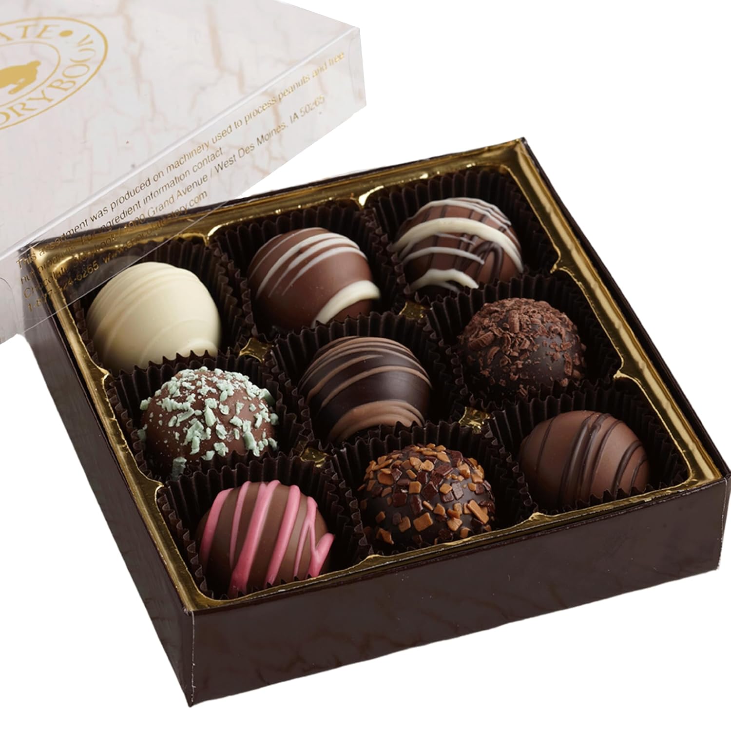 Amazon.com: Assorted Chocolate Truffles Gift Box 9pc -Gold Wrapped ...