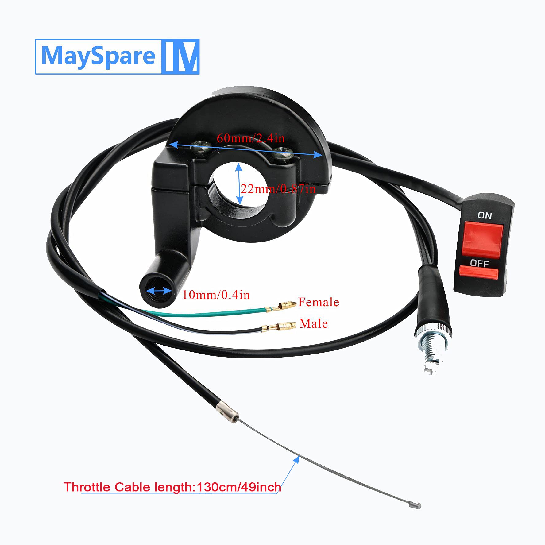 MaySpare 22mm Twist Throttle Accelerator Handle Grips and Cable 50" Set ...