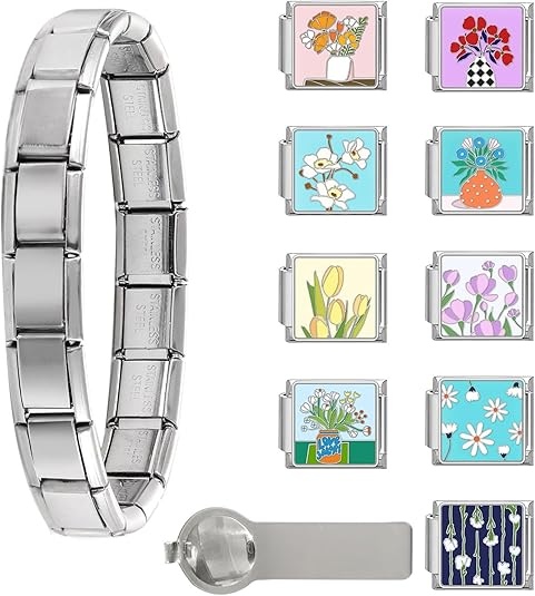 Amazon.com: Italian Charms Bracelet Sets with 1Pcs Starter Brascelet,9Pcs Charms and Opening ...