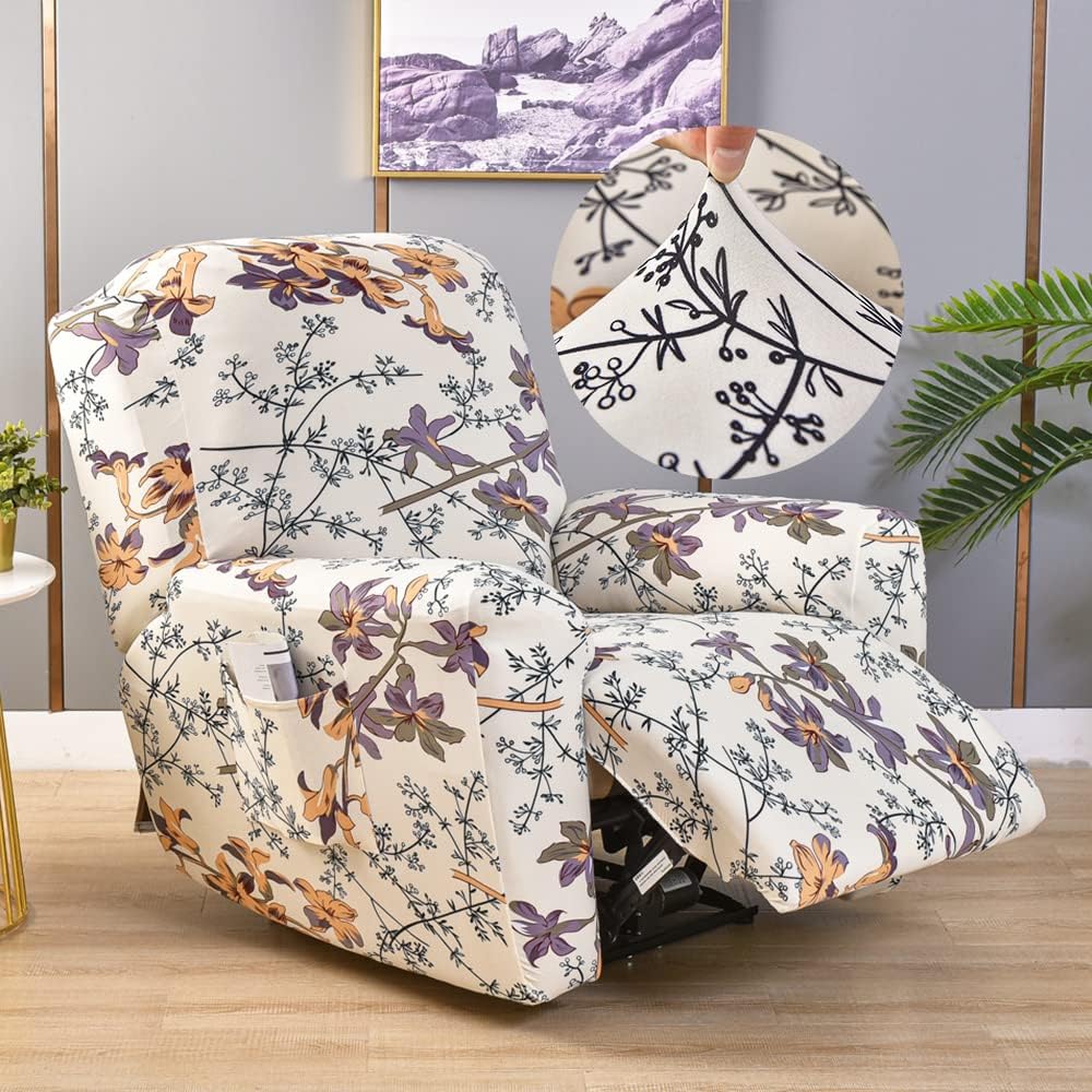 Highdi Floral Print Recliner Chair Covers for Electric Chair, 4 Pieces ...