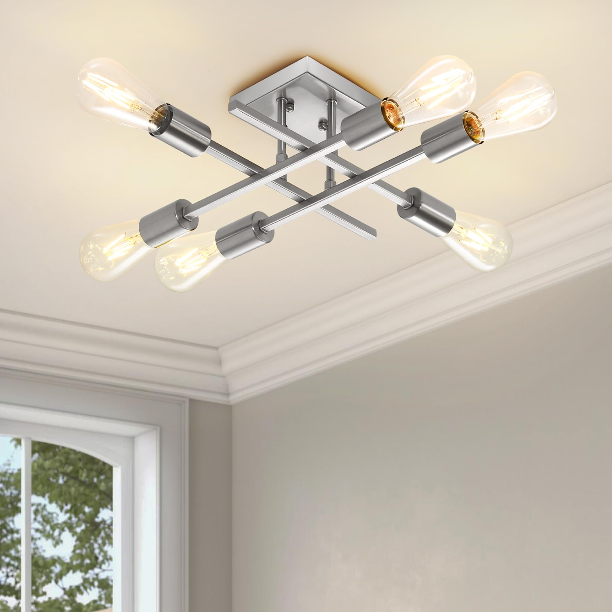 Eidonta 6-Light Semi Flush Mount Ceiling Light Fixture, Modern Brushed ...