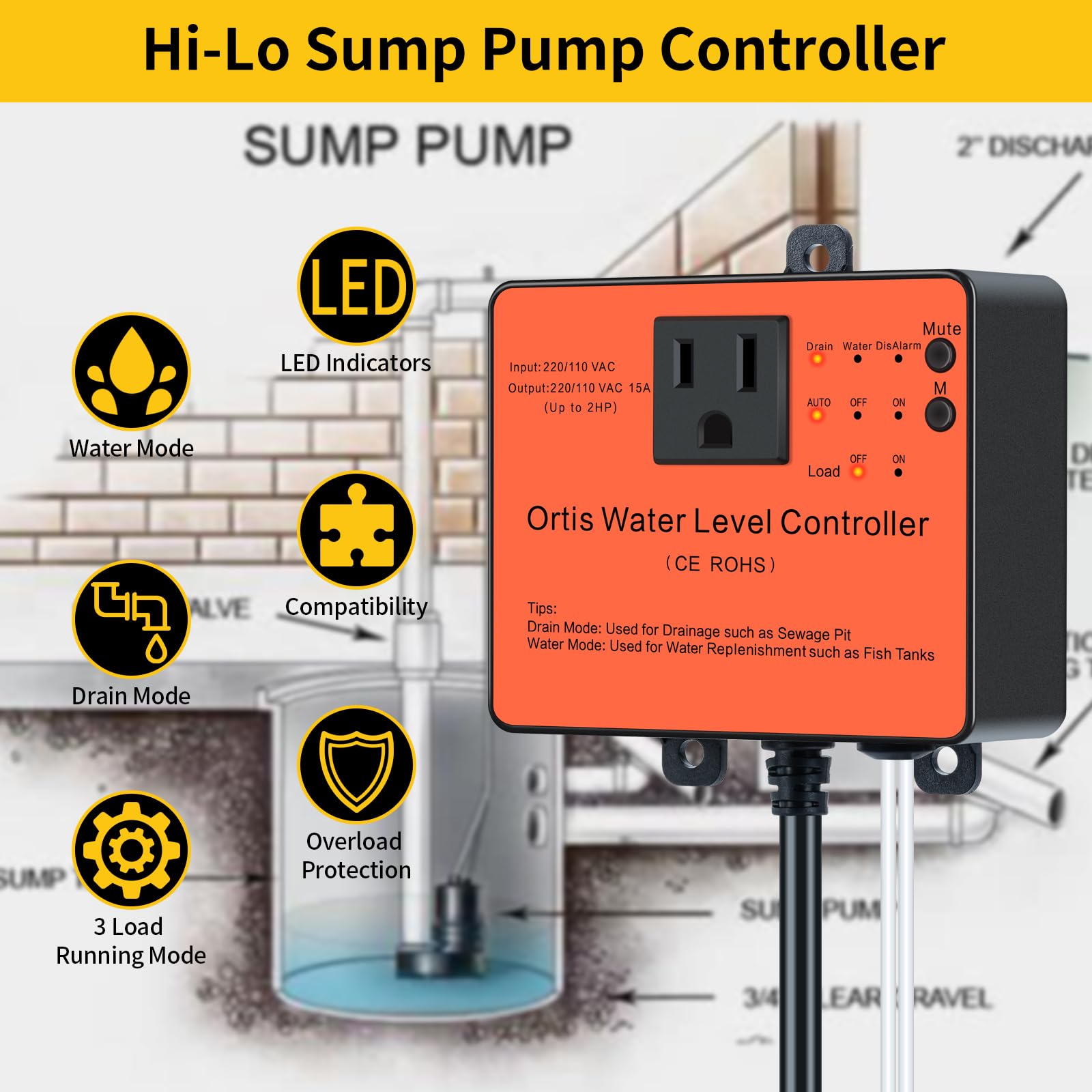 Snapklik.com : Hi-Lo Sump Pump Switch, Ortis Electronic Adjustable ...
