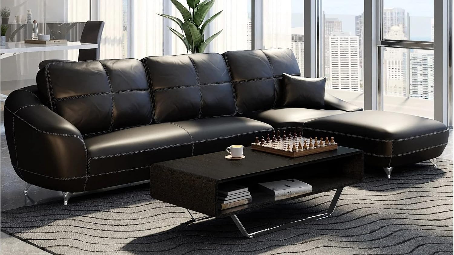 Amazon.com: ZURI Furniture Modern Lucy Black Leather Sectional Sofa ...