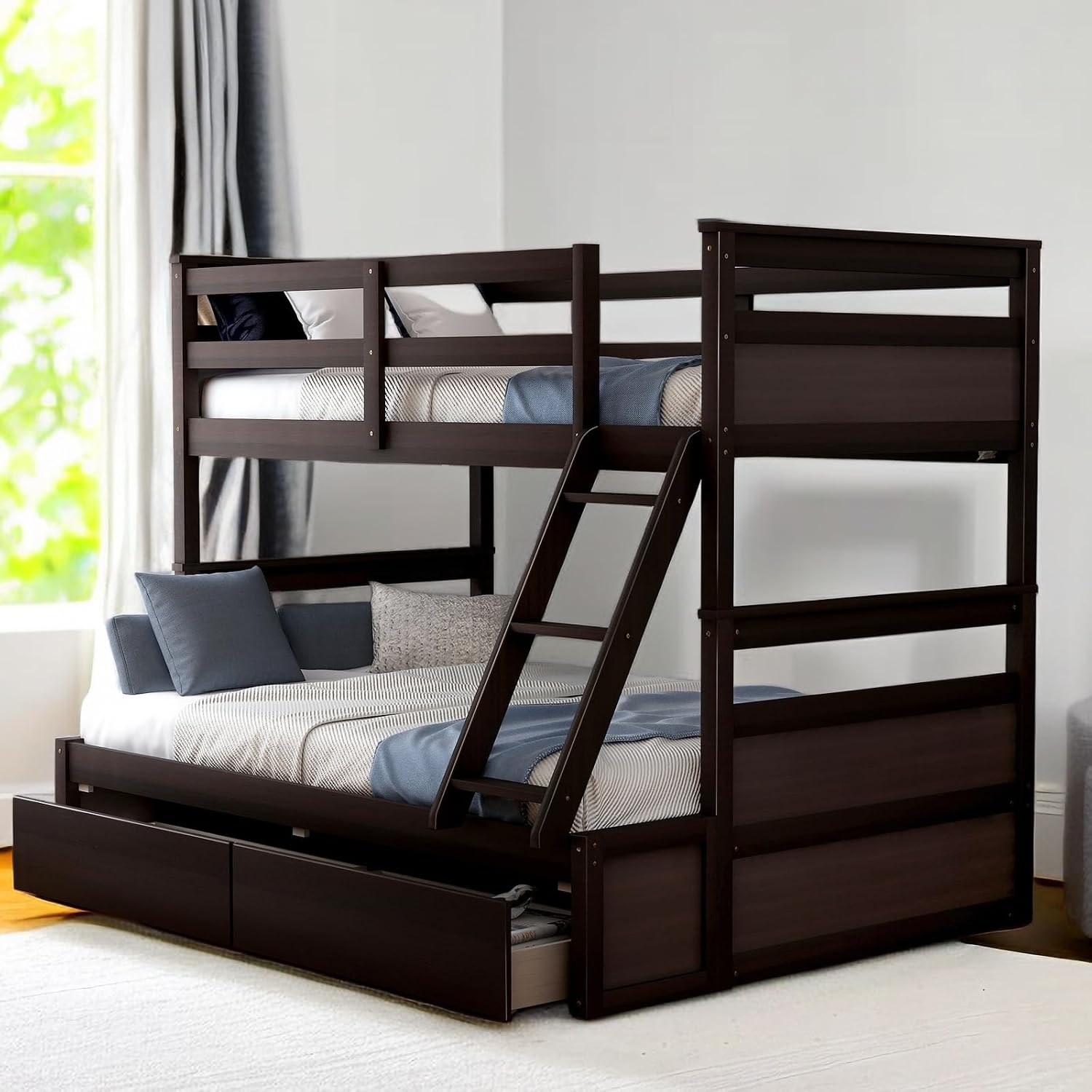 Amazon.com: MegaChunk Twin Over Full Bunk Bed with Storage, Solid Pine ...