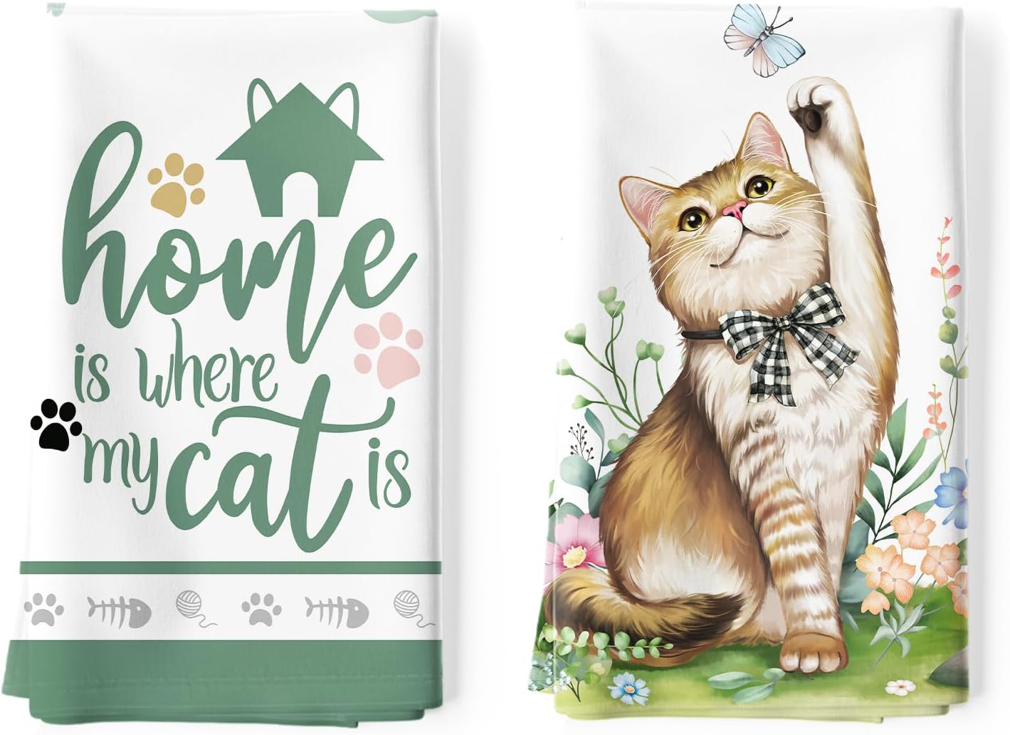Amazon.com: Arquiel Cute Cat Tea Towels, Cotton Kitchen Towel 18.9 × 27 ...